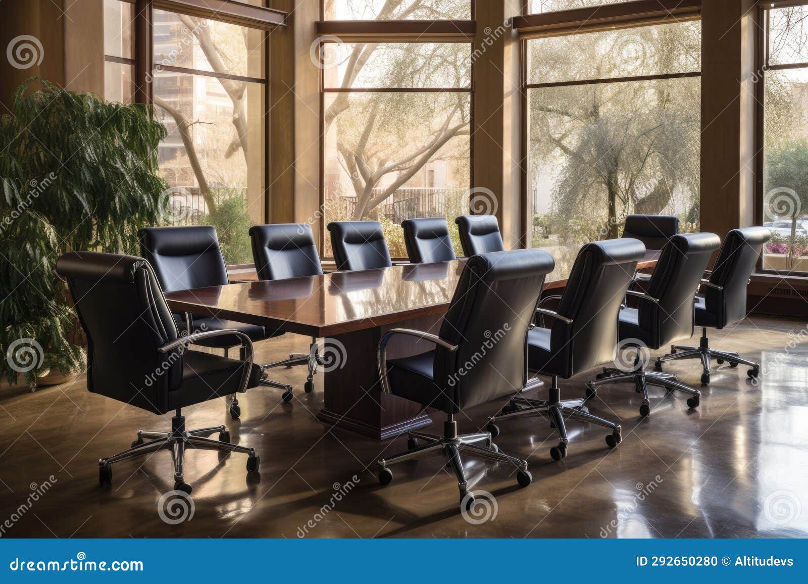 A Group of Office Chairs Surrounding a Long Conference Table Stock ...