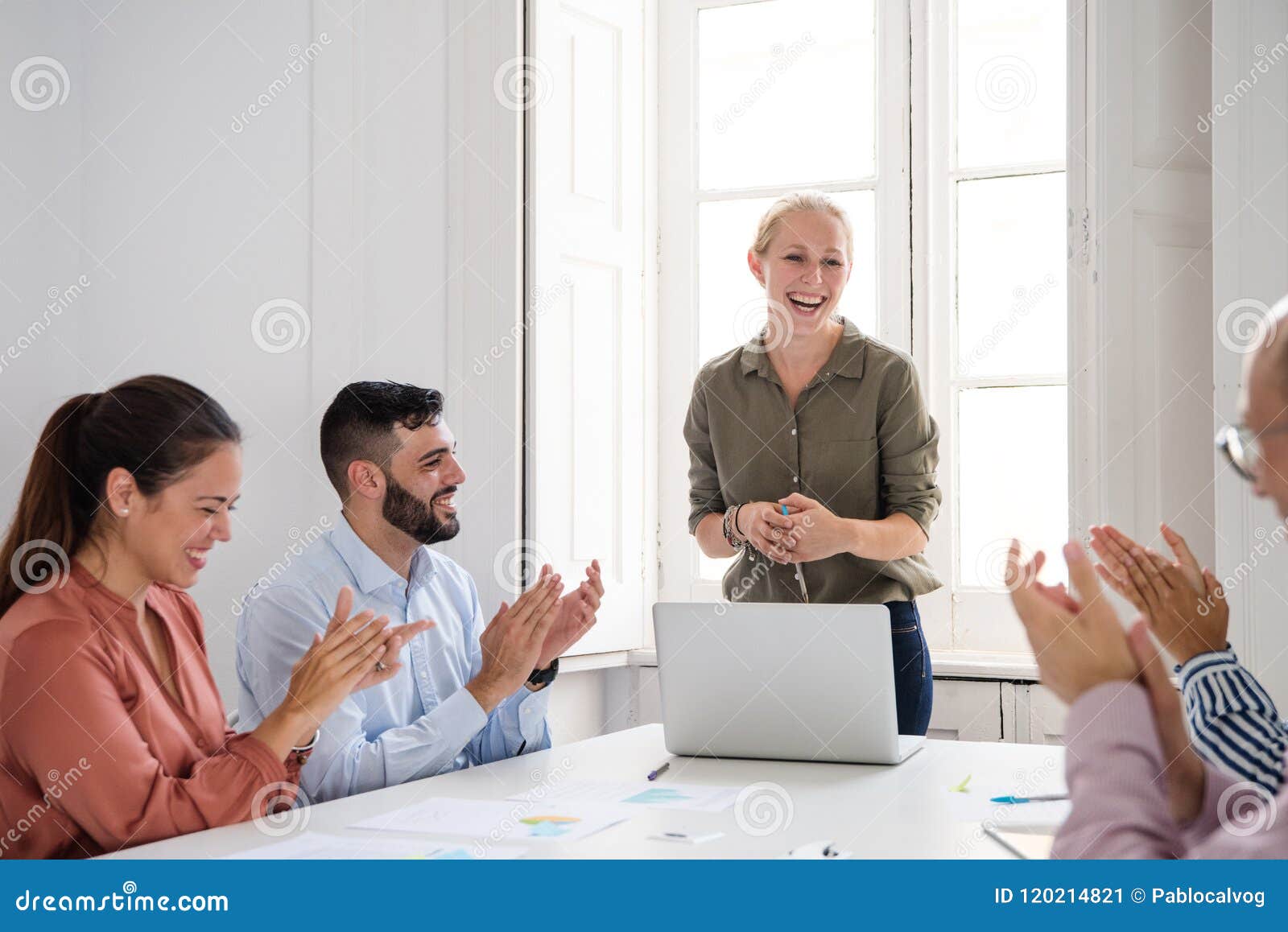 Group of Office Colleagues Laughing and Clapping Stock Image - Image of ...