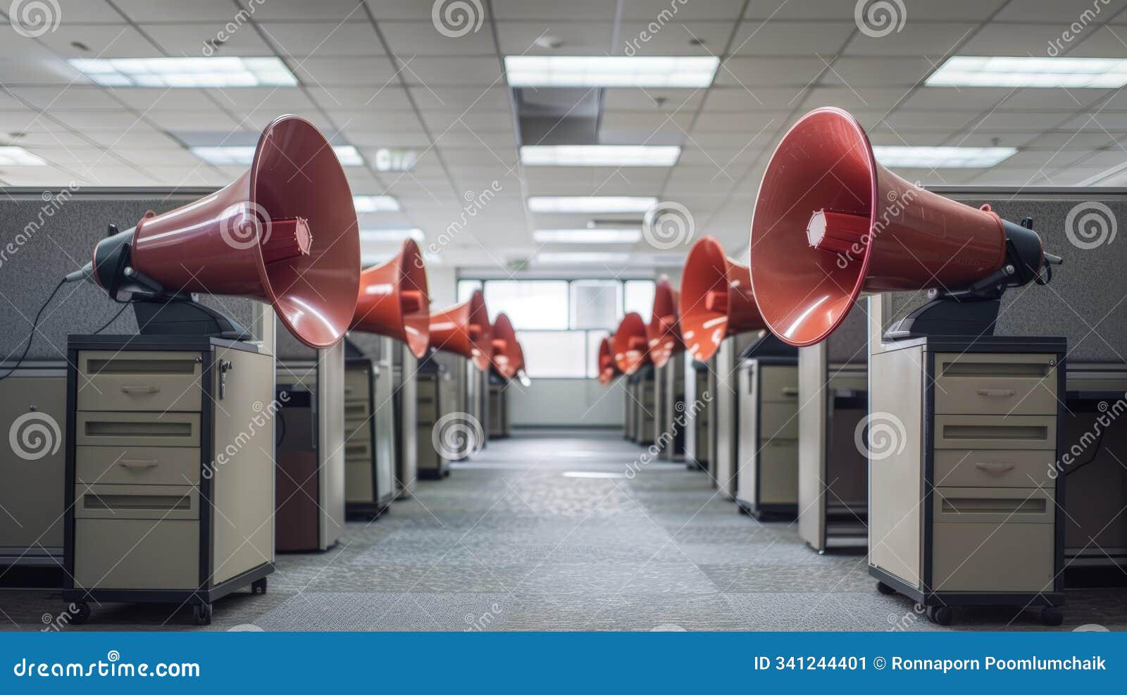 A Group Of Office Cubicles Transformed Into Megaphones Representing The ...