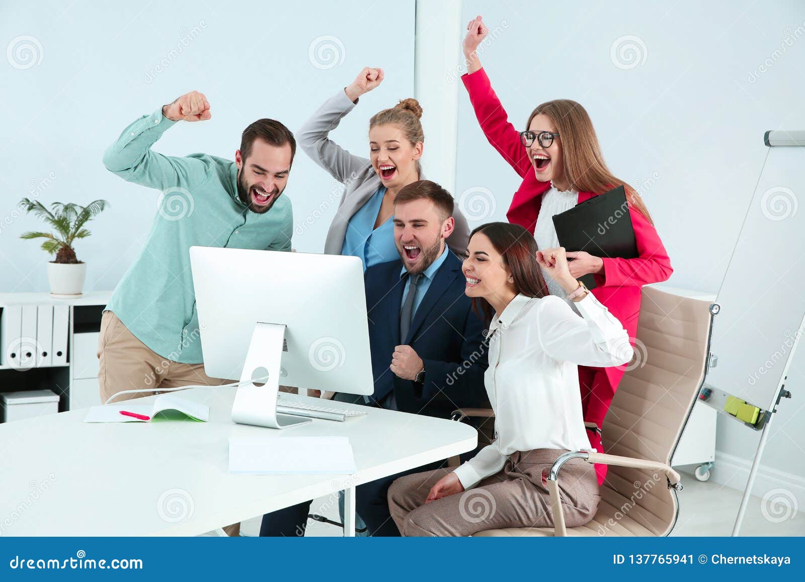 Group of Office Employees Celebrating Victory Stock Image - Image of ...