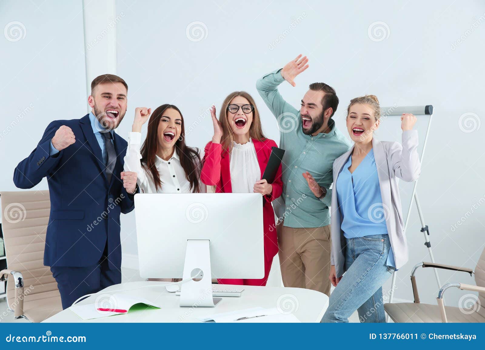 Group of Office Employees Celebrating Victory Stock Image - Image of ...