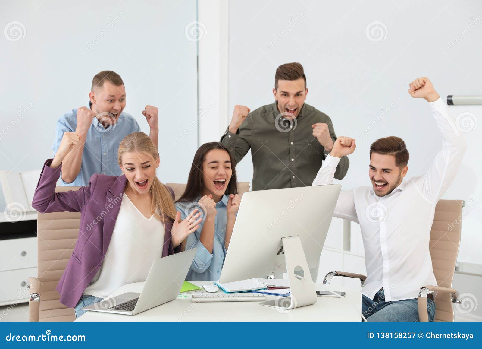 Group of Office Employees Celebrating Victory Stock Image - Image of ...