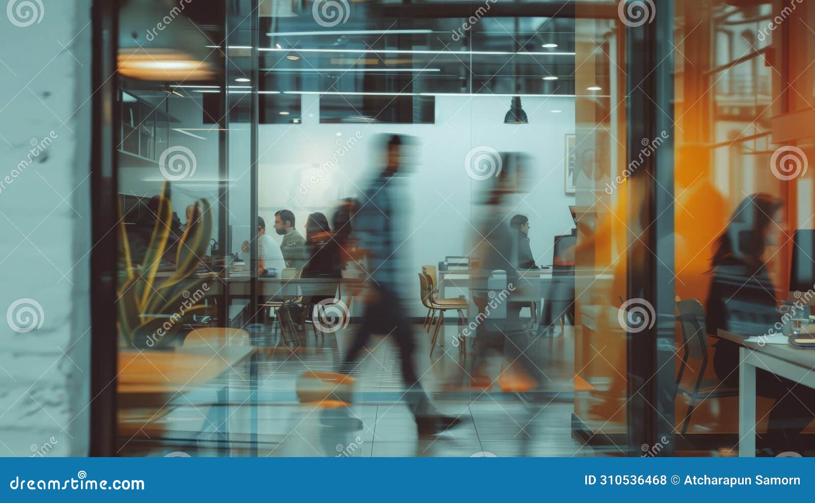 Group of Office People Walking in Modern Office Open Space, Blurred ...