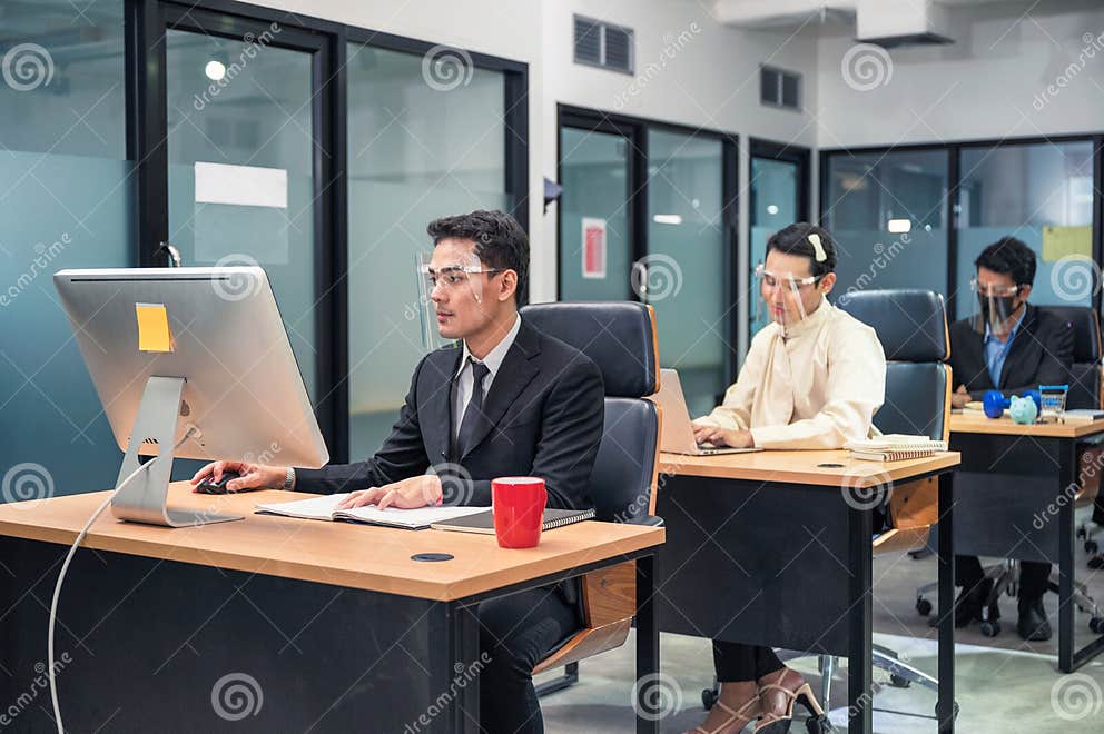 Group of Office Worker Working with Computer at Desk in the Office ...