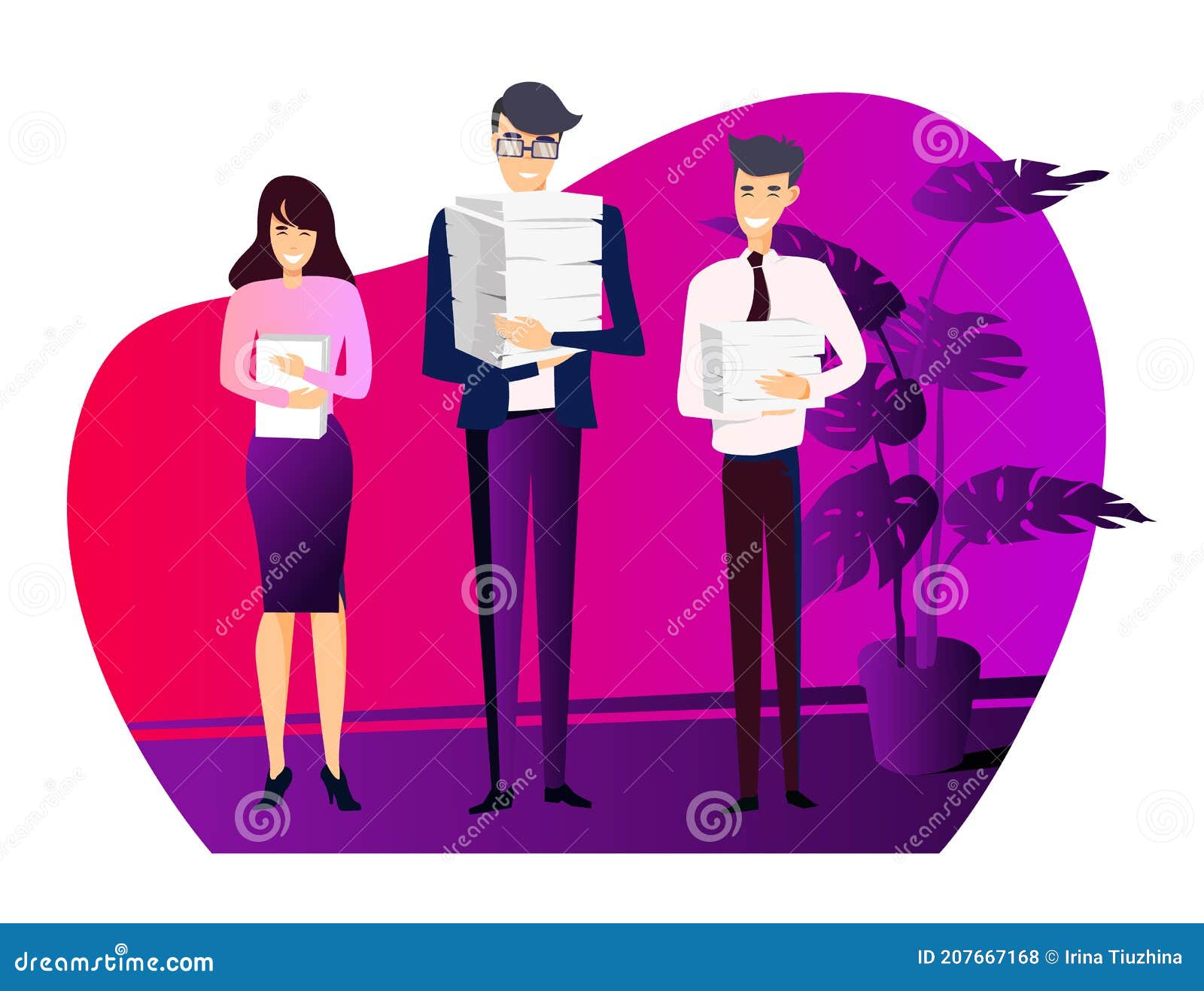 A Group of Office Workers, with Different Stacks of Paper, Part of the ...