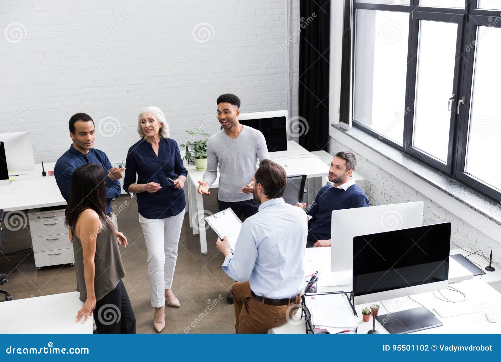 Group of Office Workers Discussing Business Ideas Stock Photo - Image ...