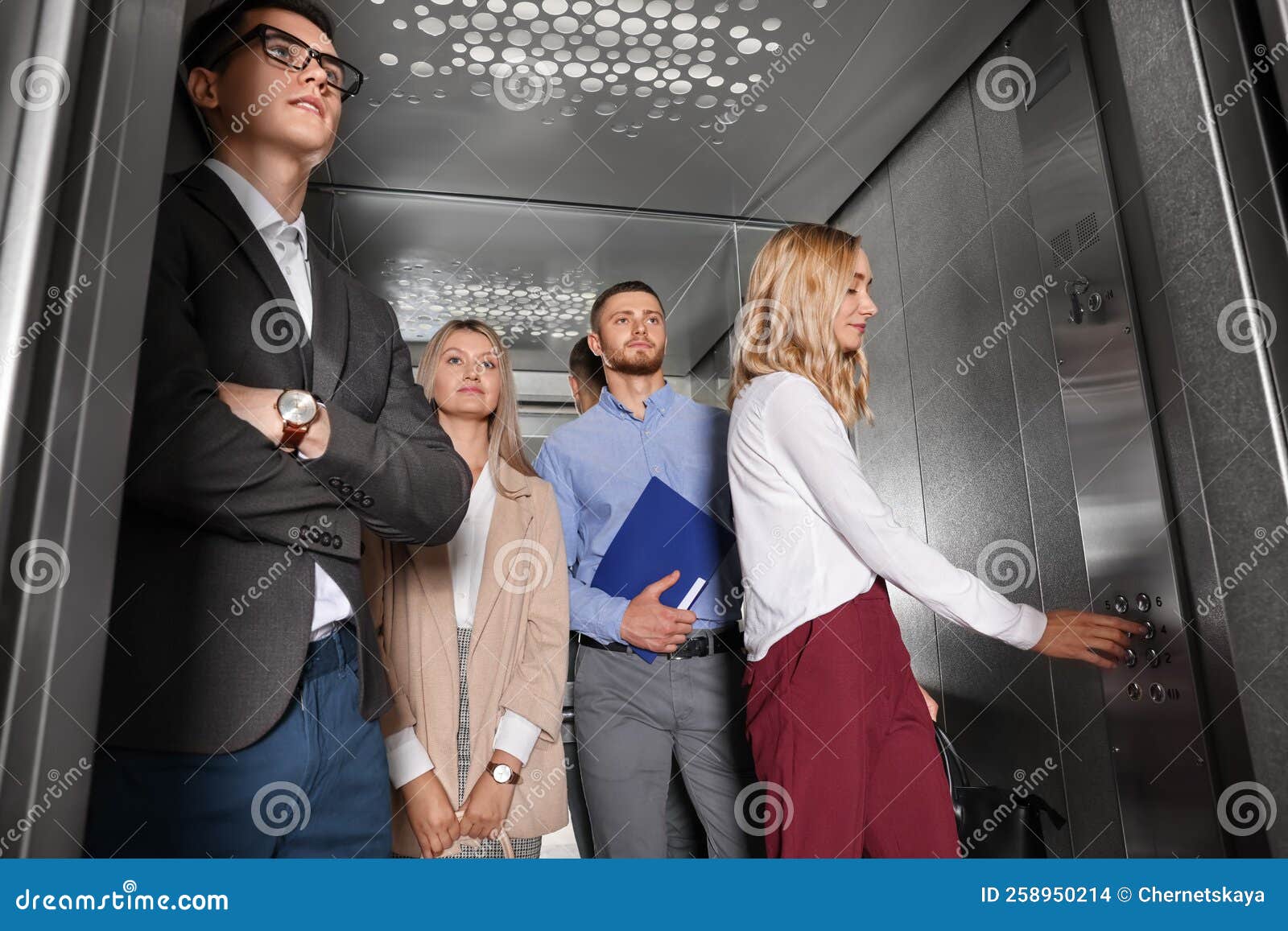 Group of Office Workers Talking in Modern Elevator Stock Photo - Image of elevator, apartment ...