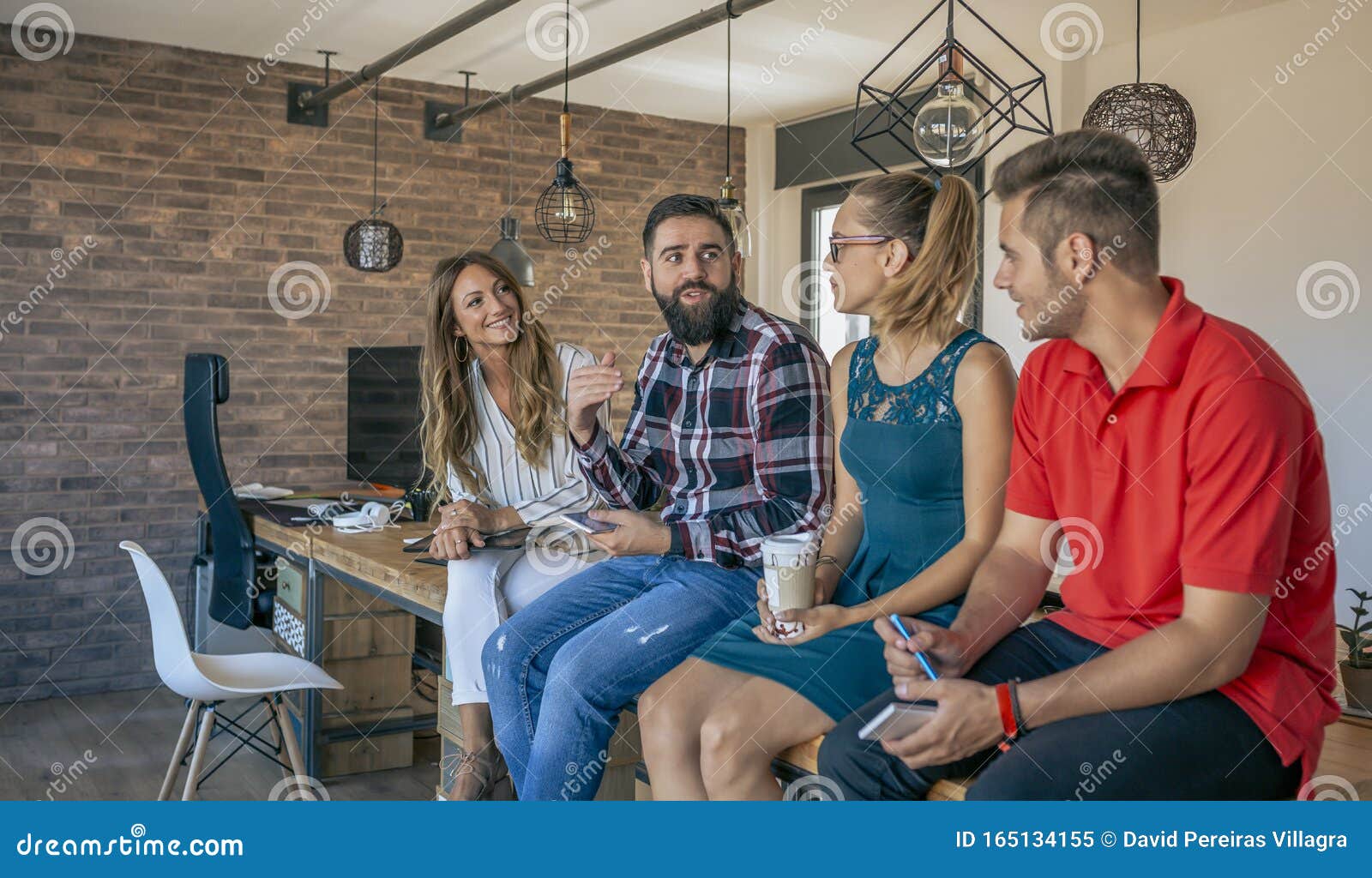Office Workers Talking Sitting at the Table Stock Image - Image of ...