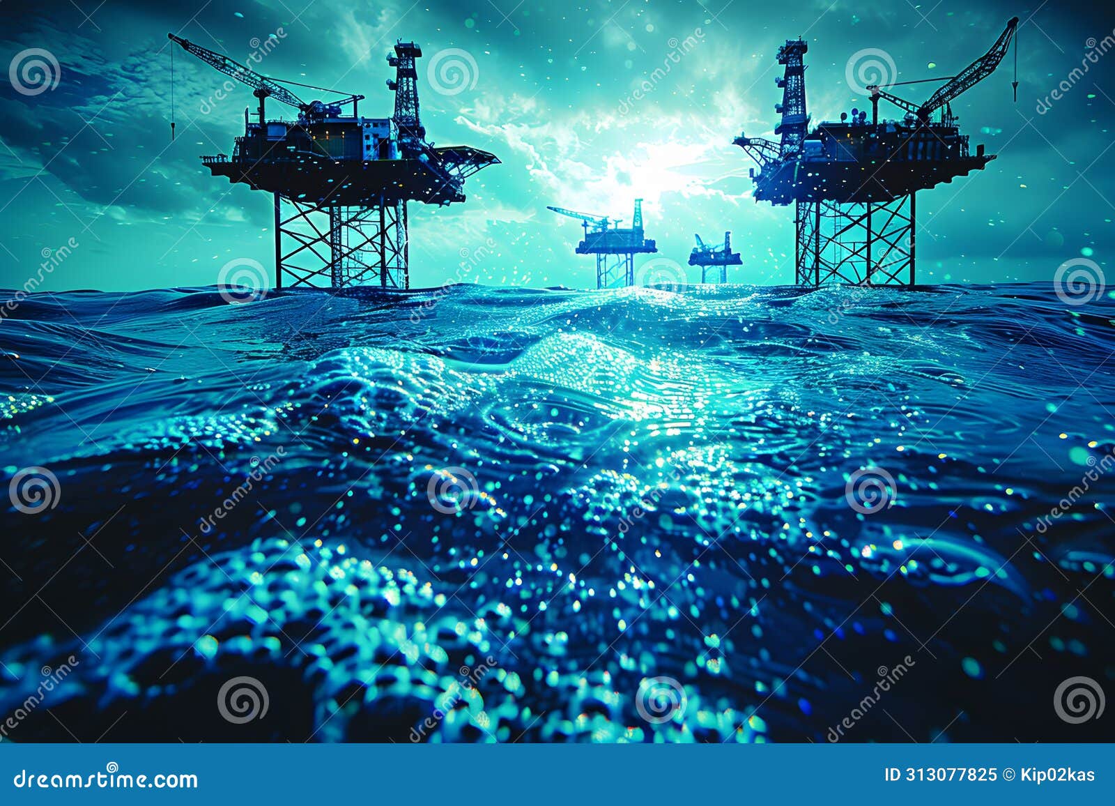 Group of Oil Rigs Floating in the Ocean Generative AI Stock ...