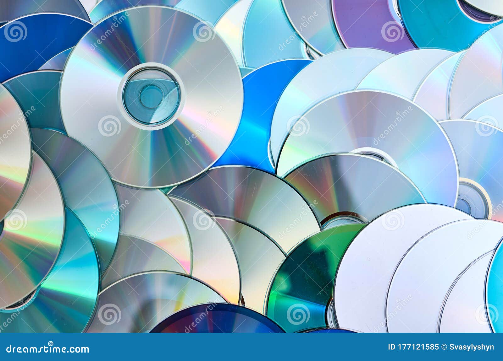 Group of Old CD DVD Compact Optical Disk Storage Medium with Dust Stock ...