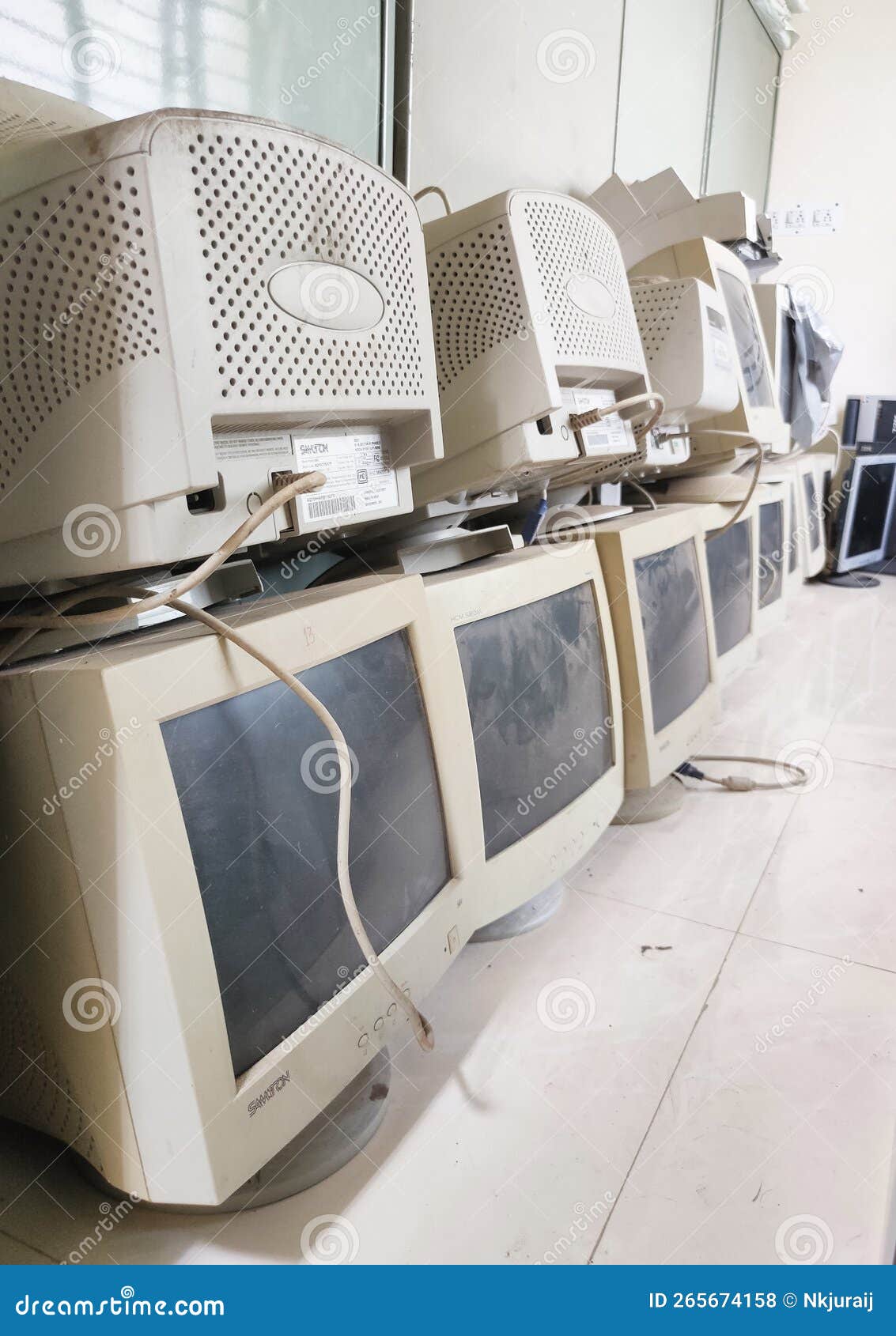 A Group of Old E Waste White Color Computer Monitors Stock Photo ...