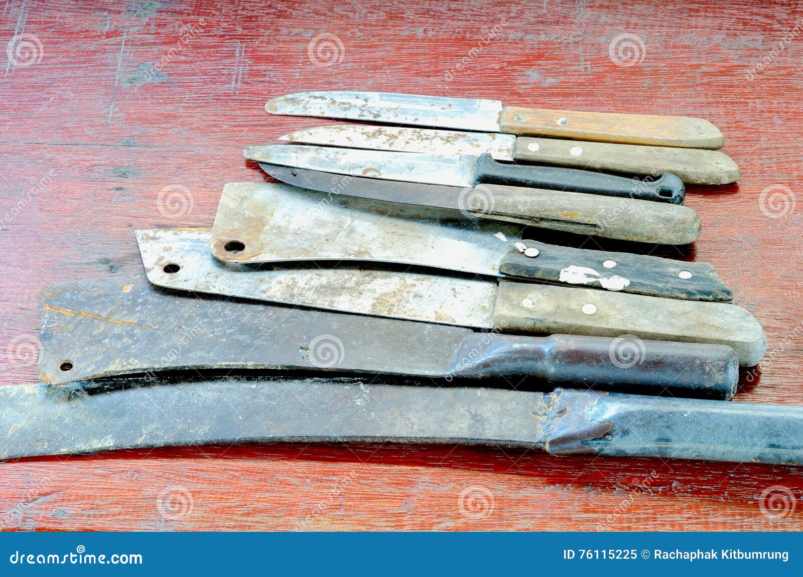 A Group of an Old Knife with Wooden Handle Used To Use in the Kitchen ...