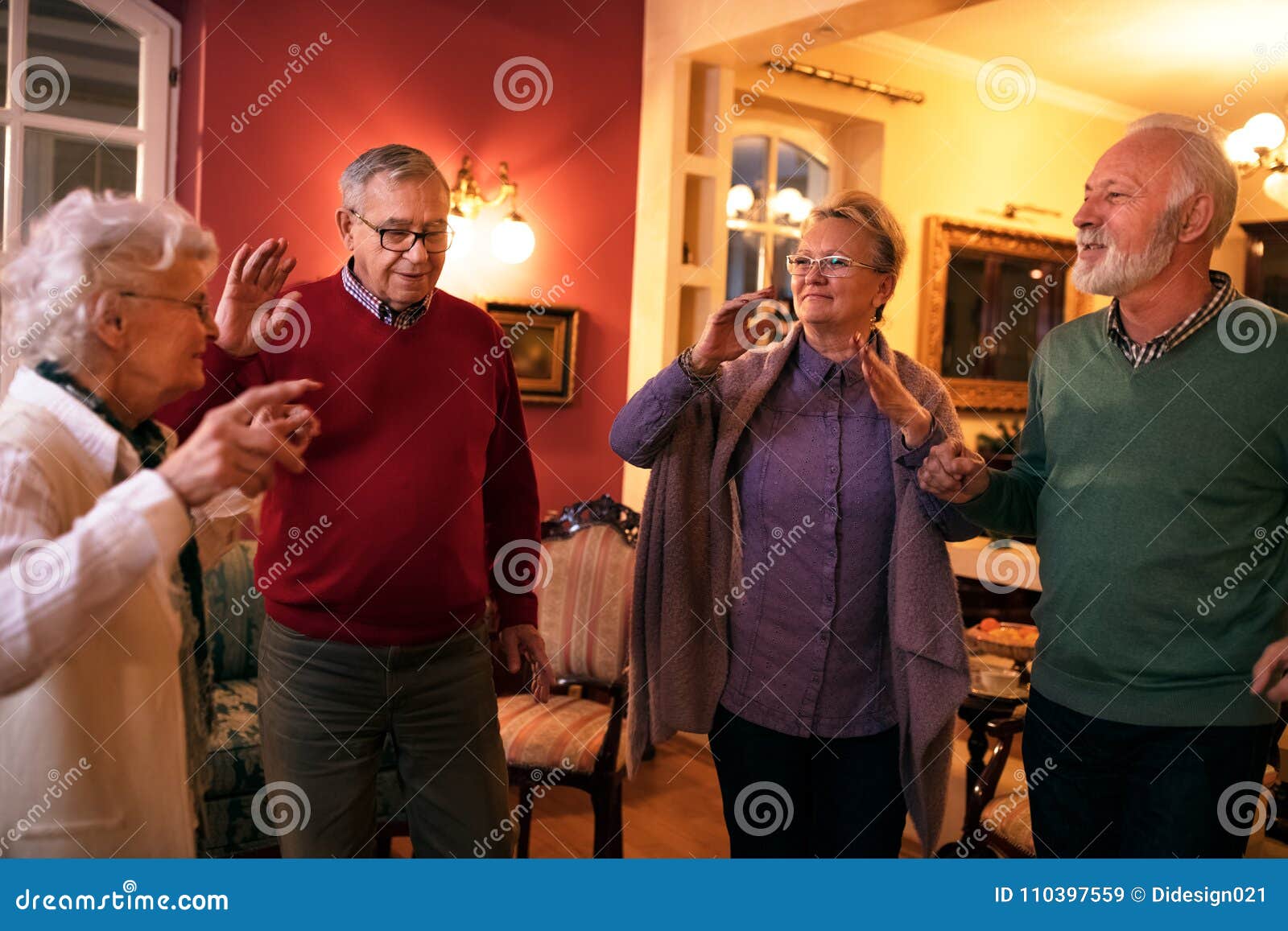 Group of Old People Smiling and Dancing Together Stock Image - Image of ...
