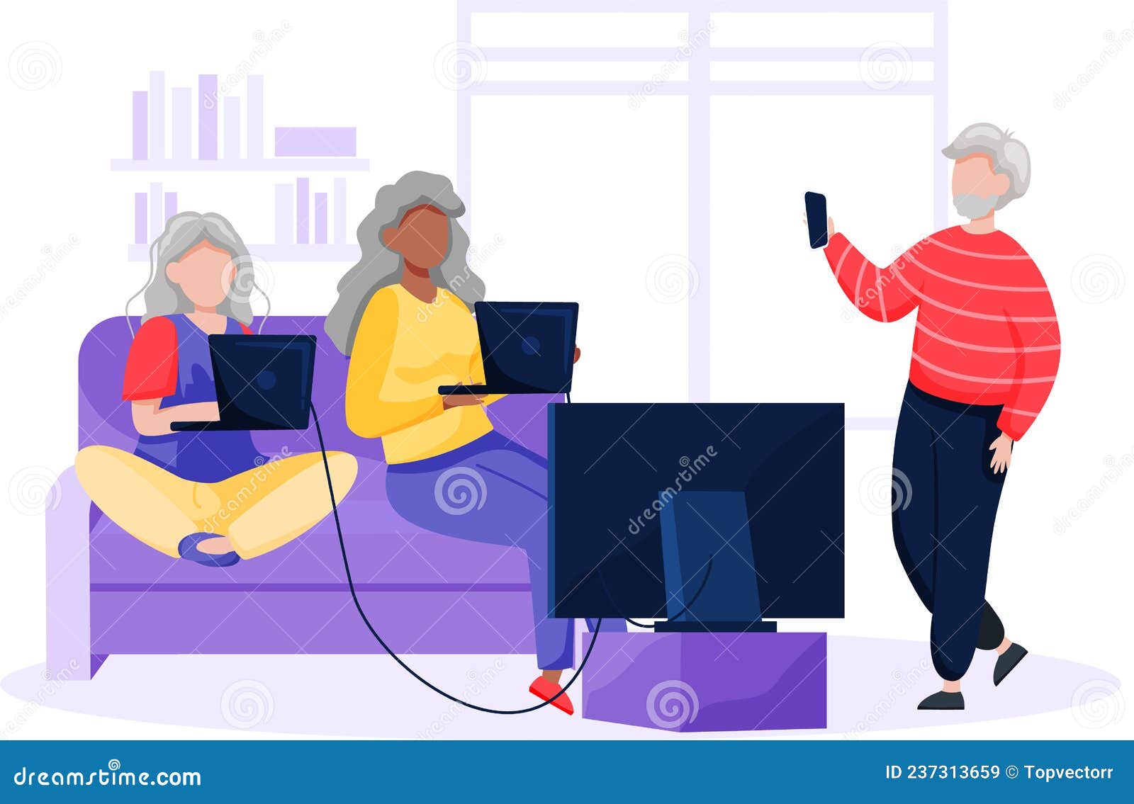 Group of Old People Using Computer and Technology. Elderly Person Works ...