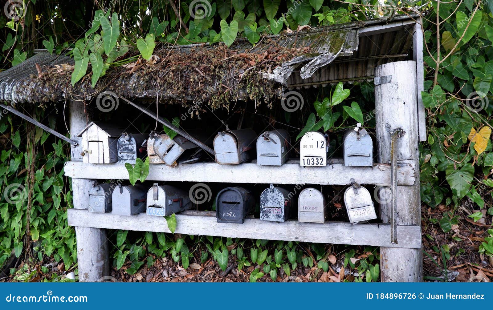 A Group of Old Rusty and Weather Damaged Mail Boxes Stock Photo - Image ...