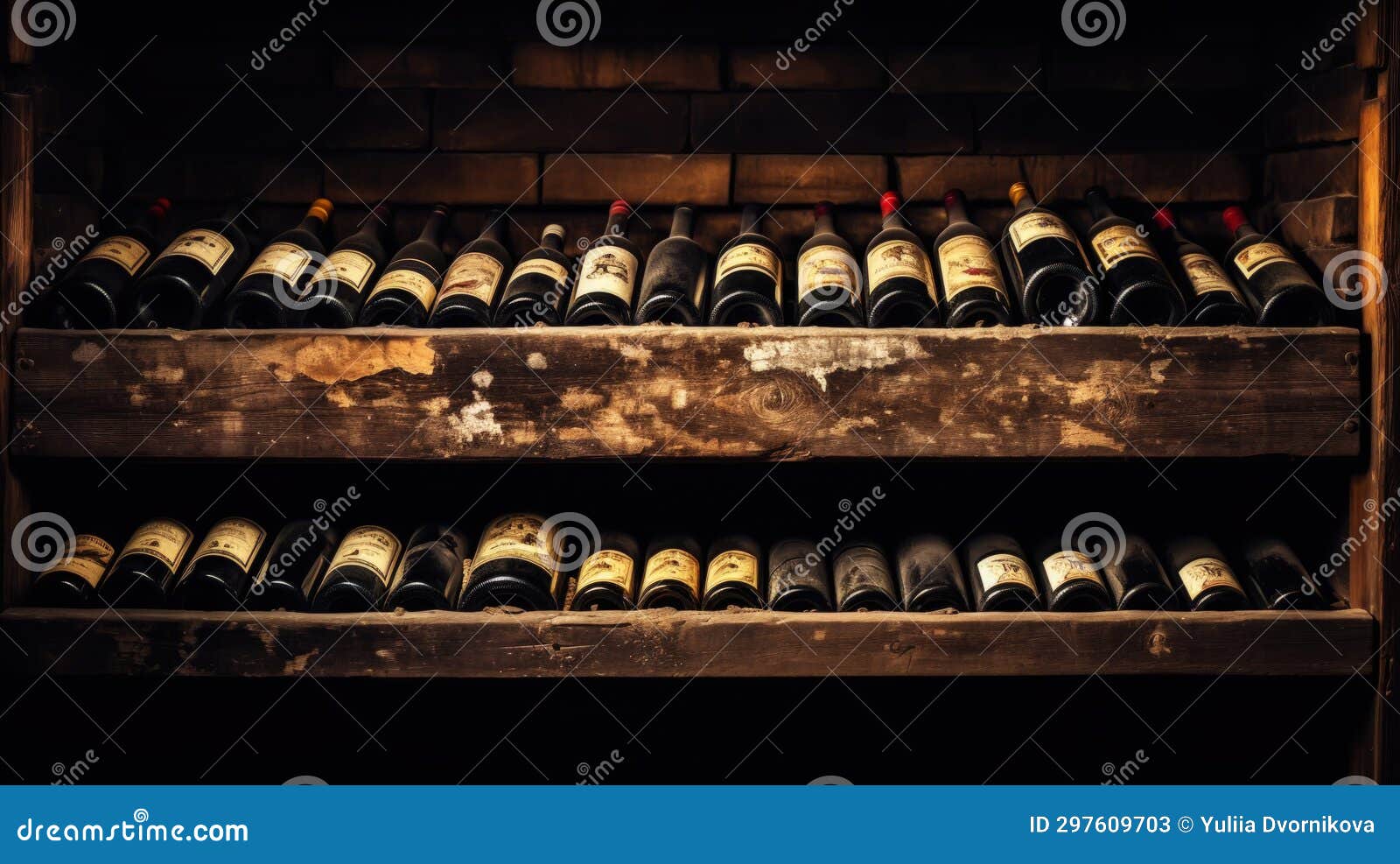 Group of Old Wine Bottles on the Shelves of Ancient Cellar. Vinery ...