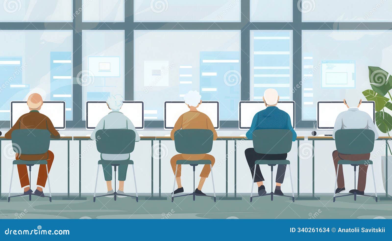 A Group of Older Adults is Engaged in a Computer Class, Focused on ...