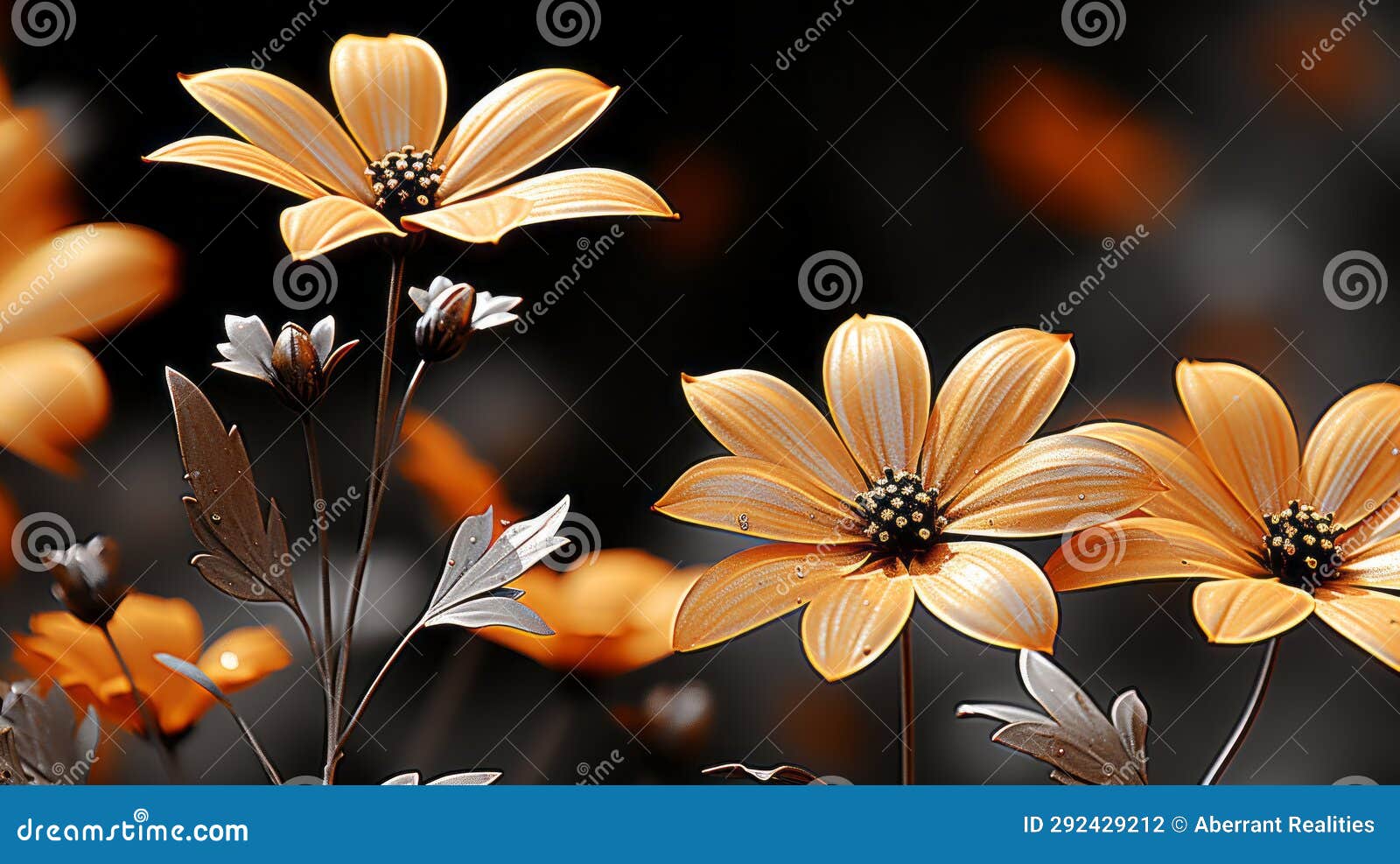 A Group of Orange Flowers on a Black Background Stock Illustration ...