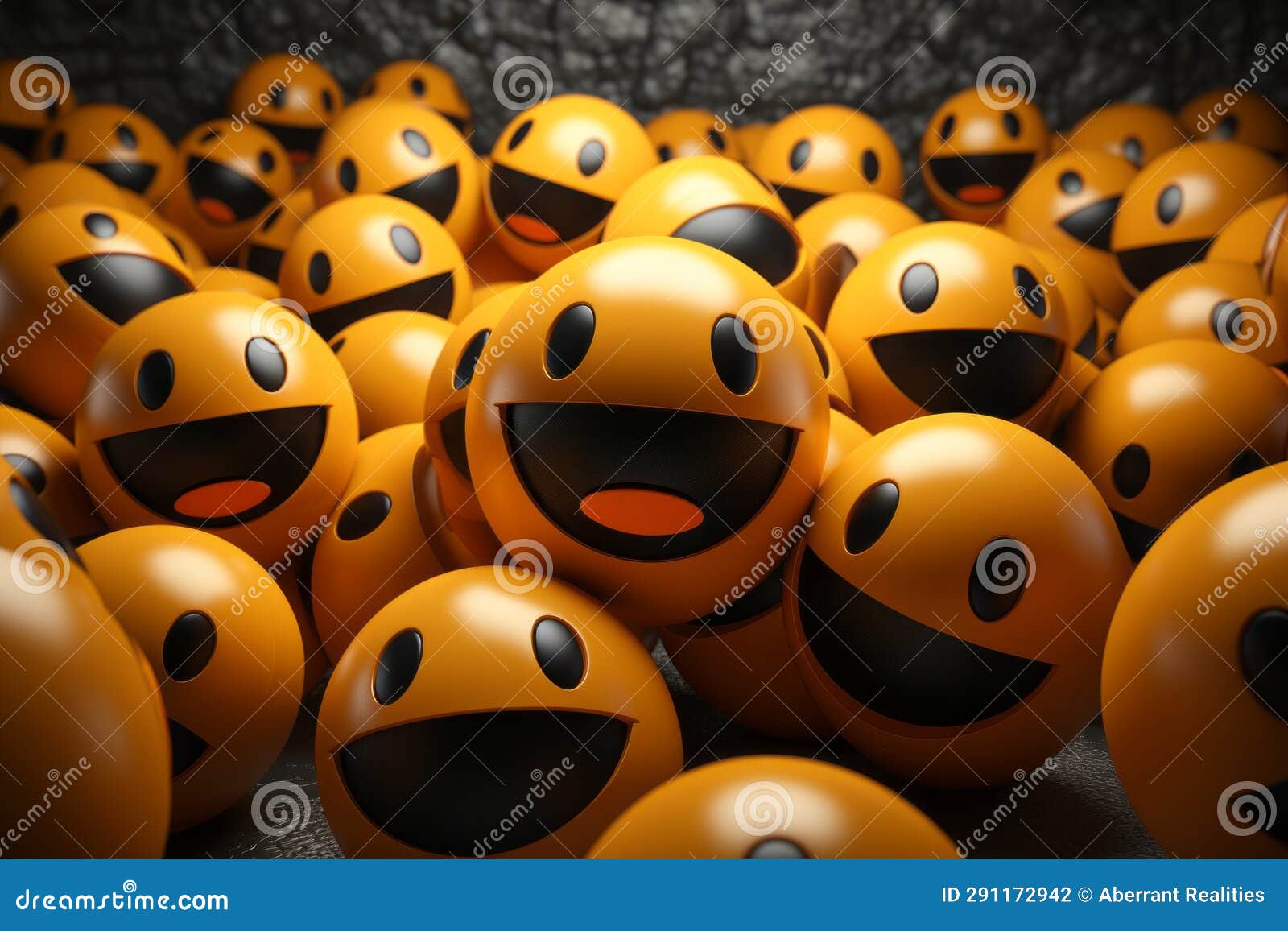 A Group of Orange Smiley Faces in a Dark Room Stock Illustration ...