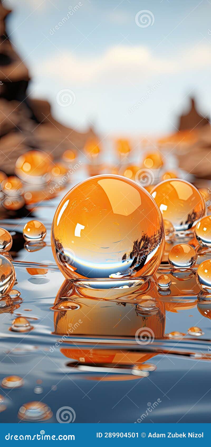 A Group of Orange Spheres on Water Stock Illustration - Illustration of ...
