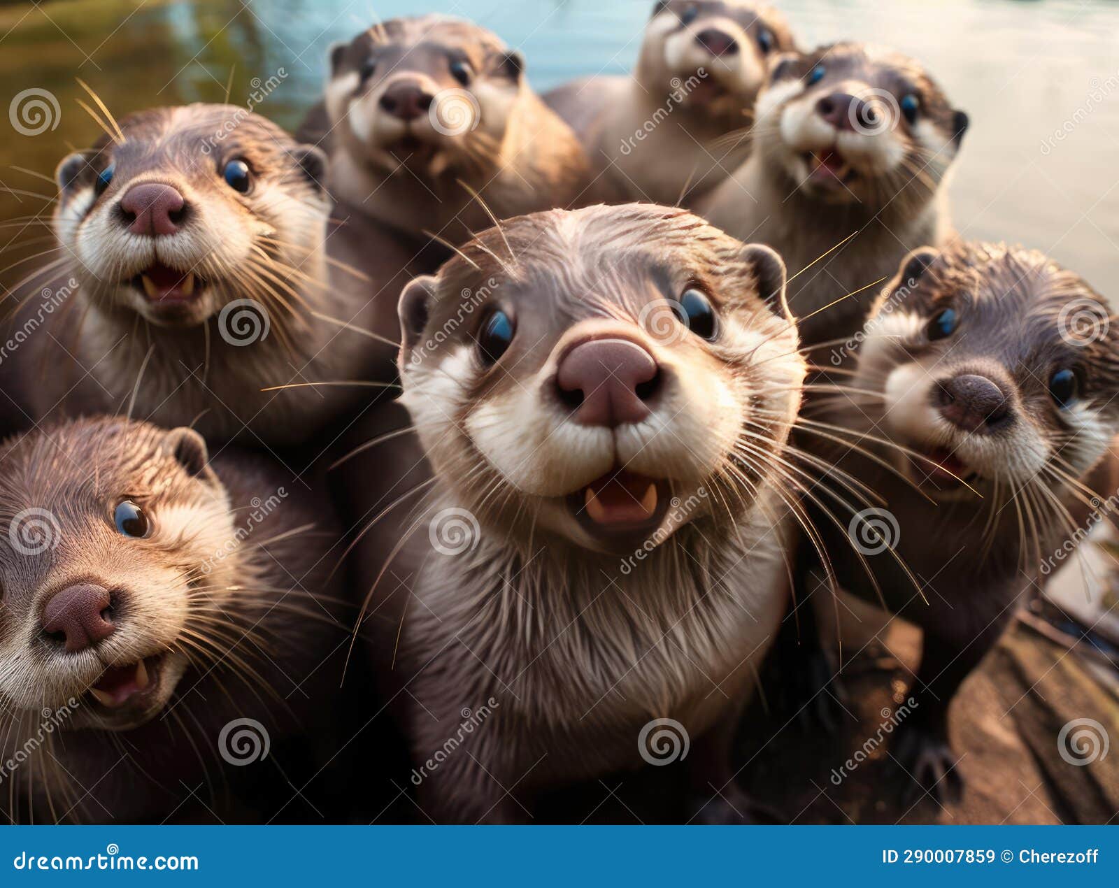 A Group of Otters Look at the Camera in a Friendly Way Stock Image ...