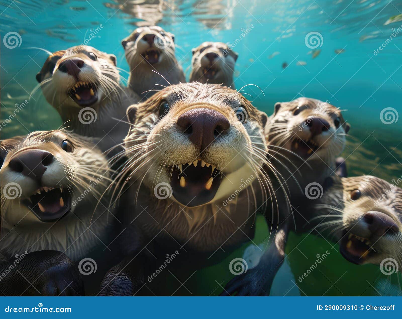 A Group of Otters Look at the Camera in a Friendly Way Stock Photo ...