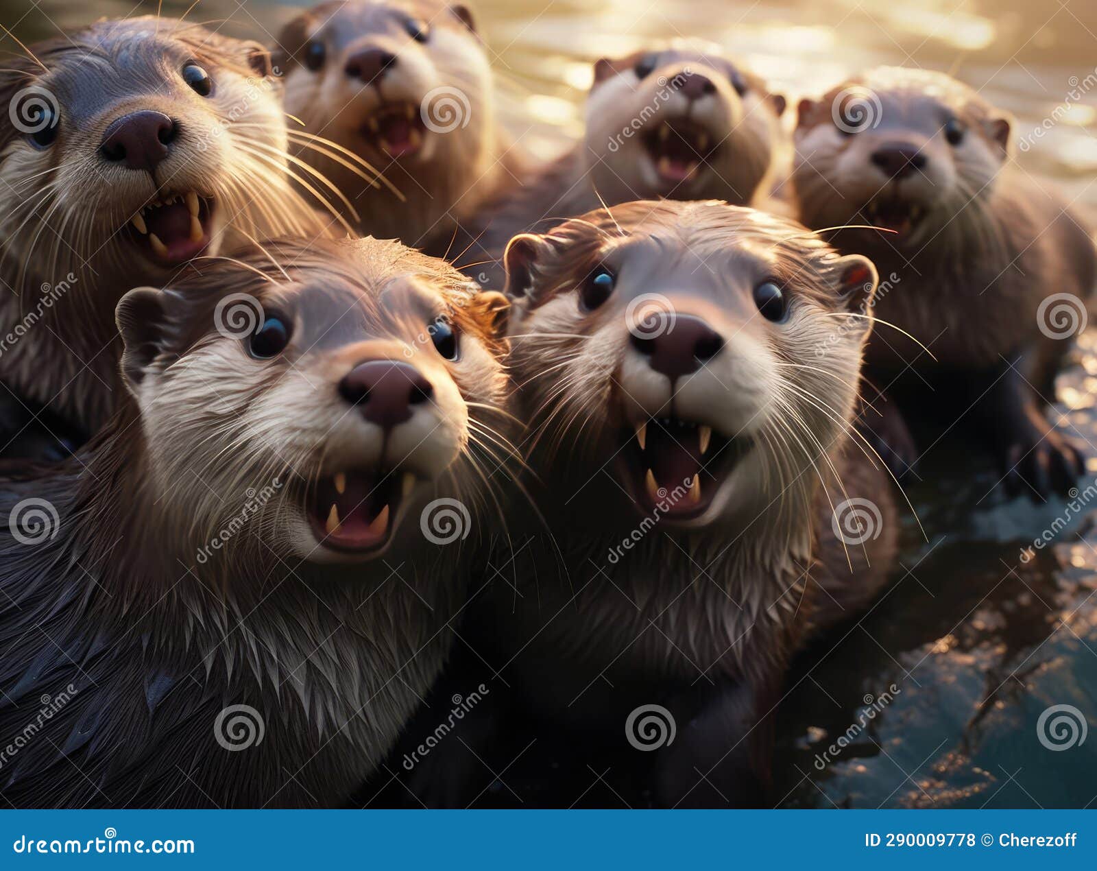 A Group of Otters Look at the Camera in a Friendly Way Stock Photo ...
