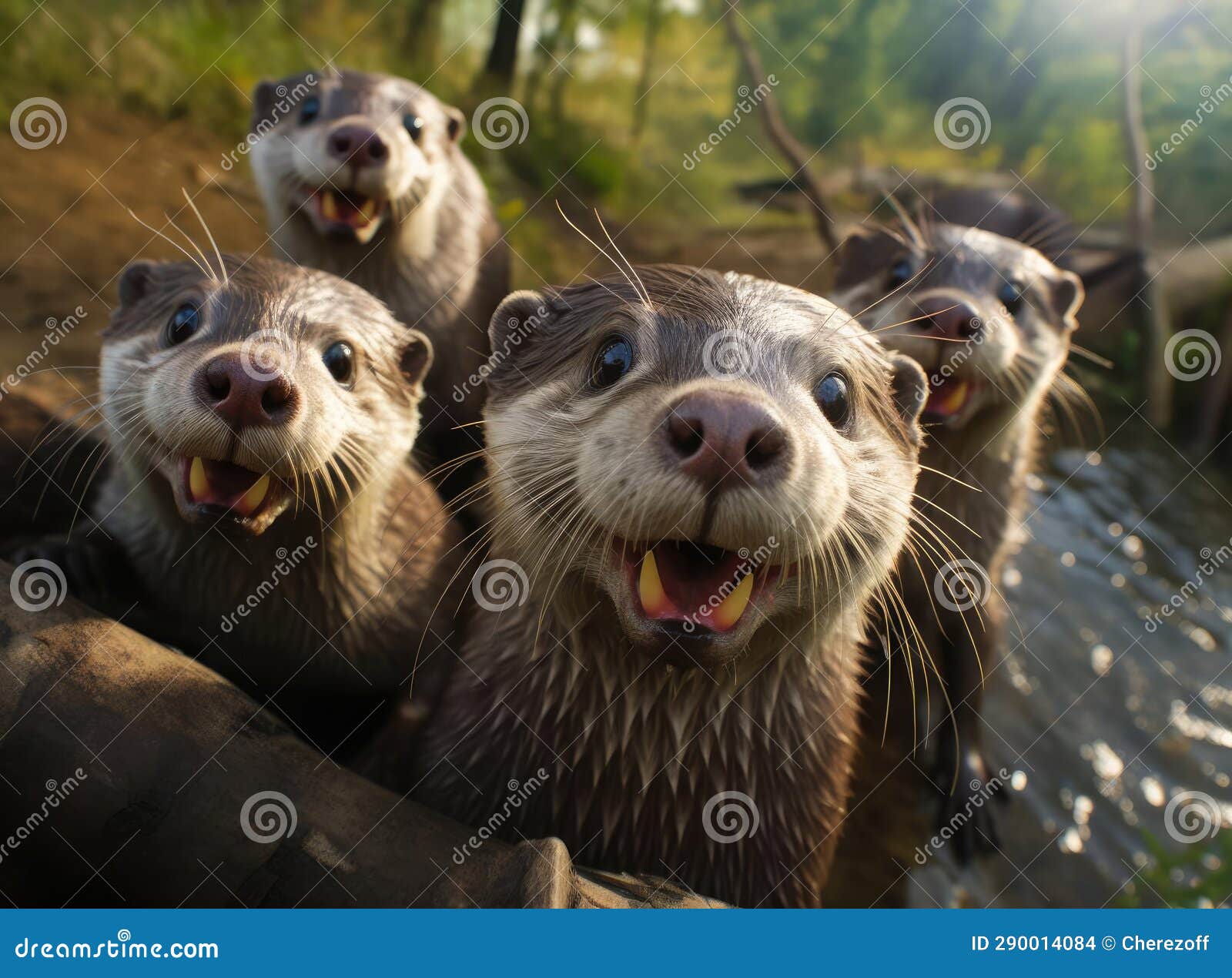 A Group of Otters Look at the Camera in a Friendly Way Stock Photo ...