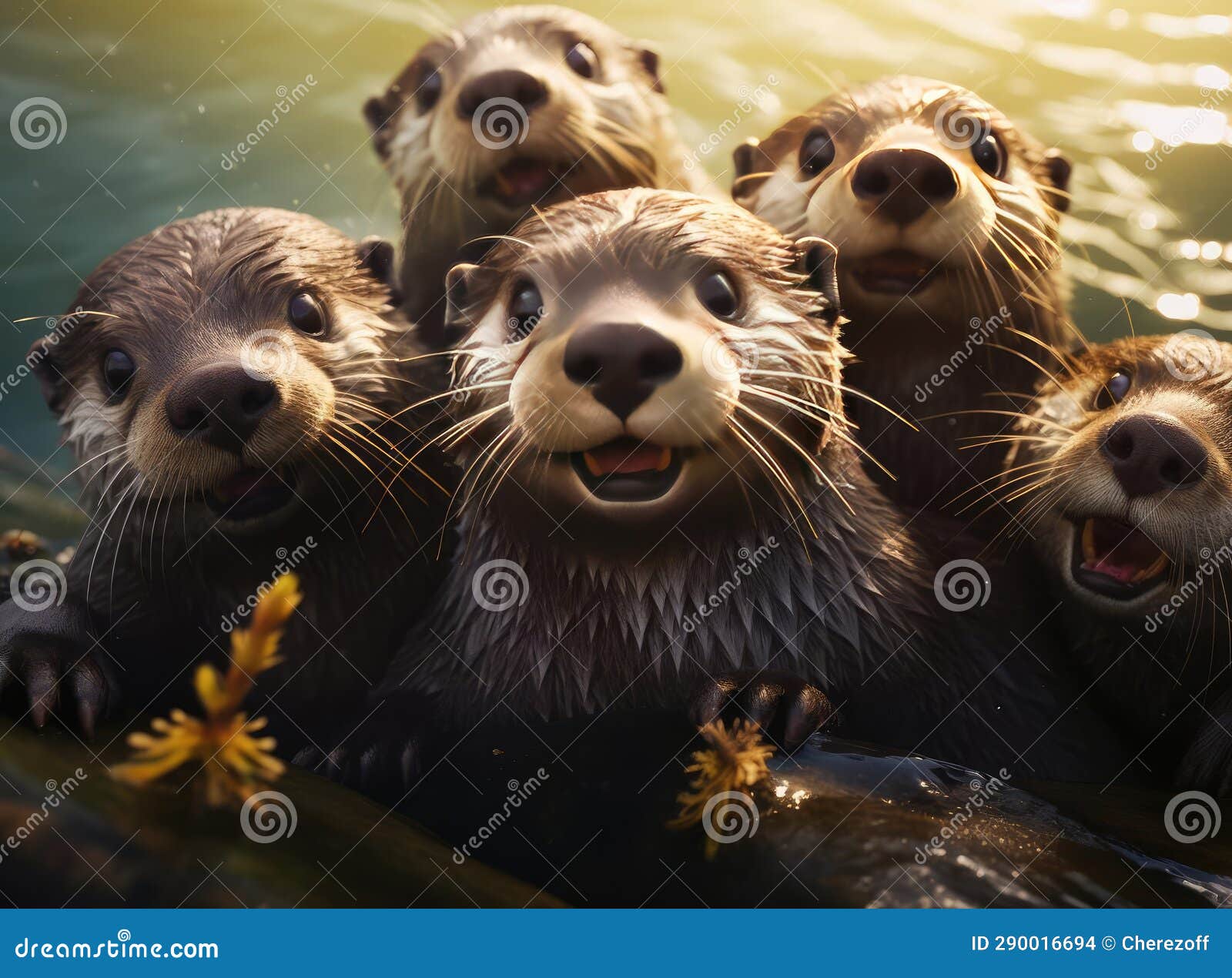 A Group of Otters Look at the Camera in a Friendly Way Stock Photo ...