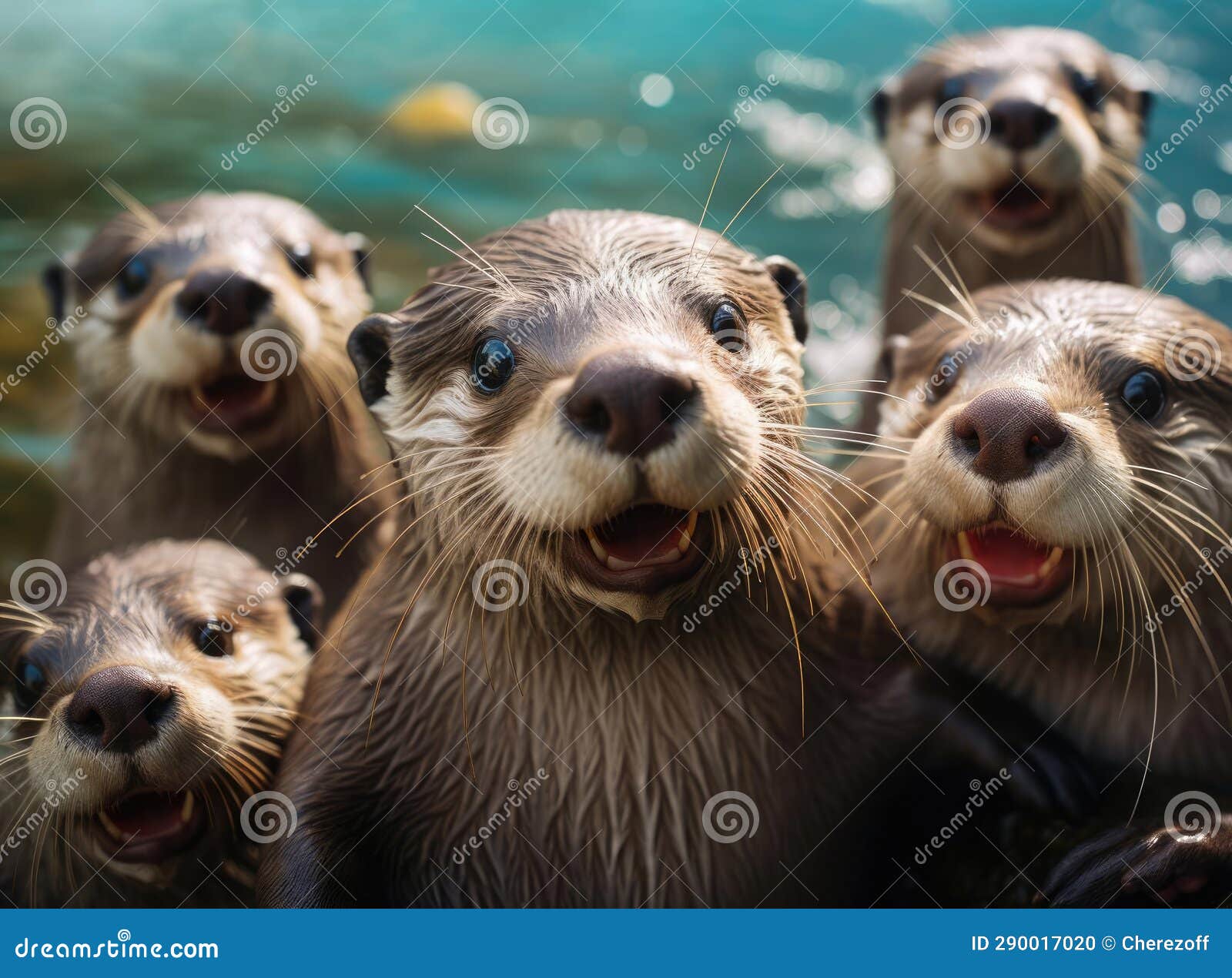 A Group of Otters Look at the Camera in a Friendly Way Stock Photo ...