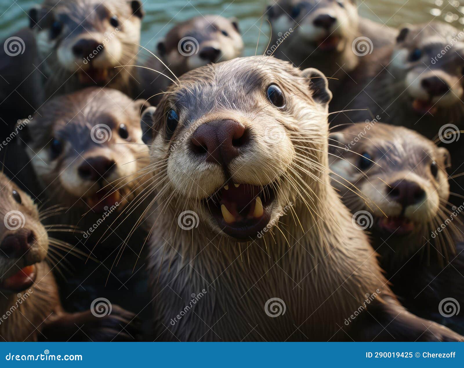 A Group of Otters Look at the Camera in a Friendly Way Stock Image ...