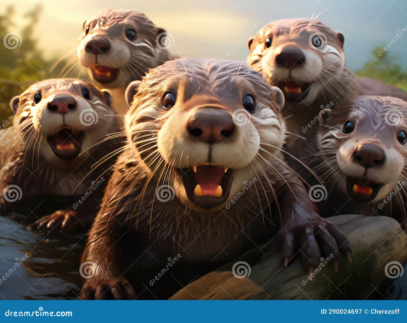 A Group of Otters Look at the Camera in a Friendly Way Stock Image ...