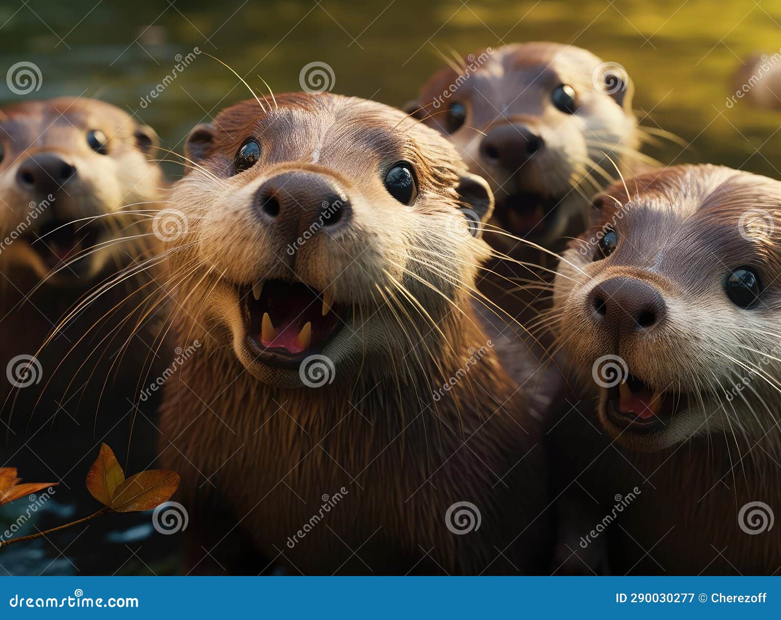 A Group of Otters Look at the Camera in a Friendly Way Stock Image ...