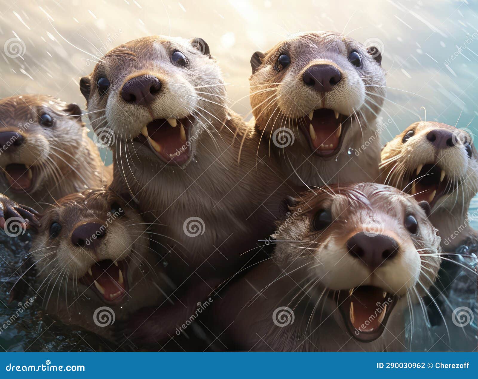 A Group of Otters Look at the Camera in a Friendly Way Stock ...