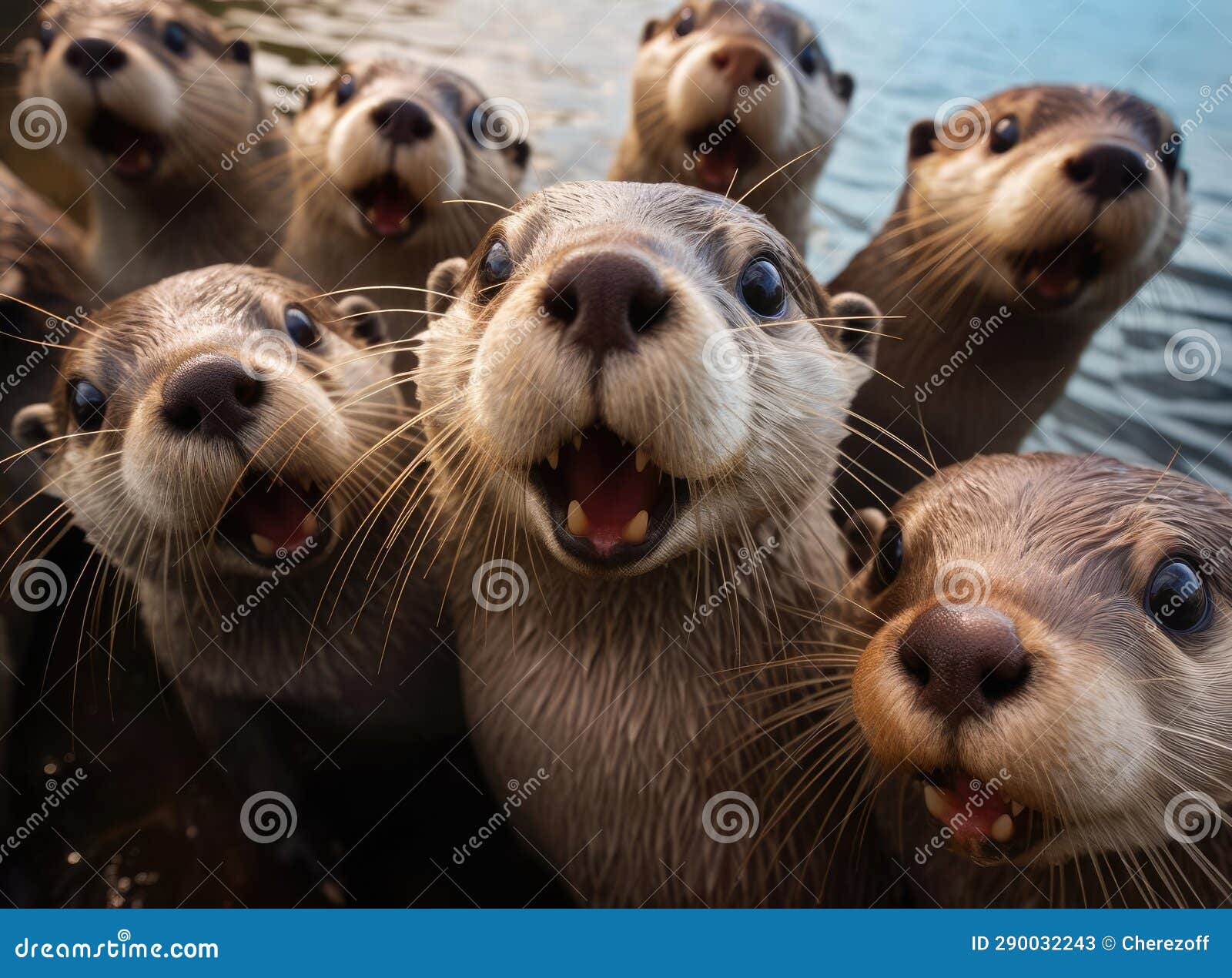A Group of Otters Look at the Camera in a Friendly Way Stock Image ...