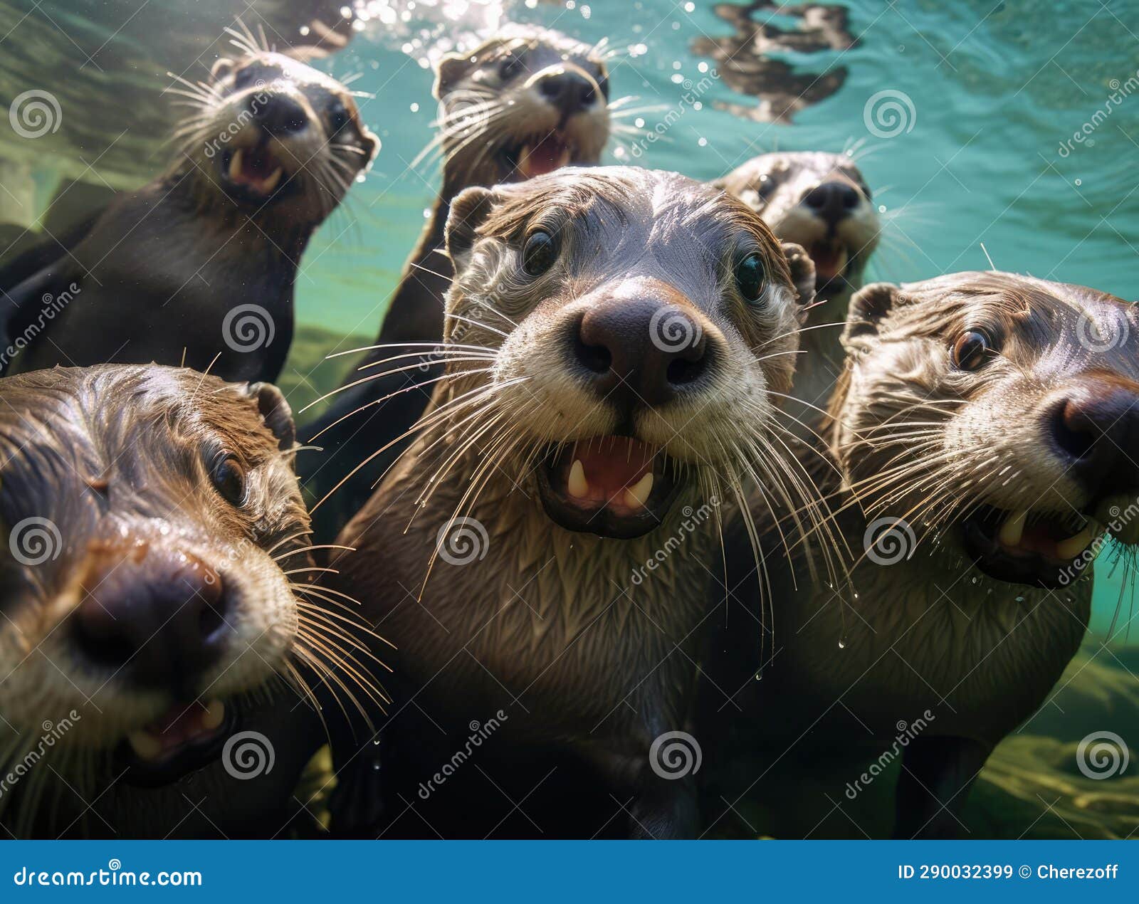 A Group of Otters Look at the Camera in a Friendly Way Stock Image ...