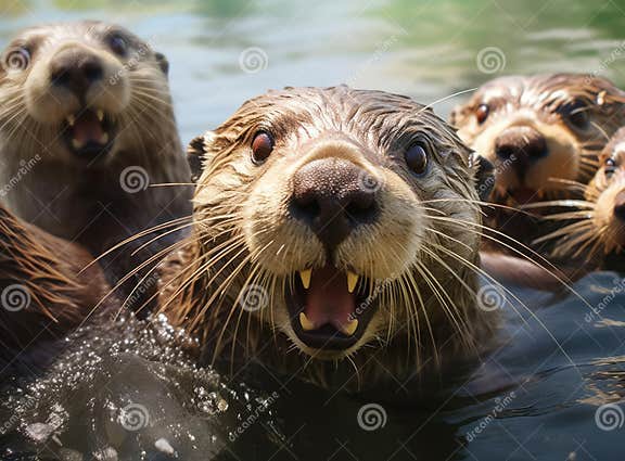 A Group of Otters Look at the Camera in a Friendly Way Stock Photo ...