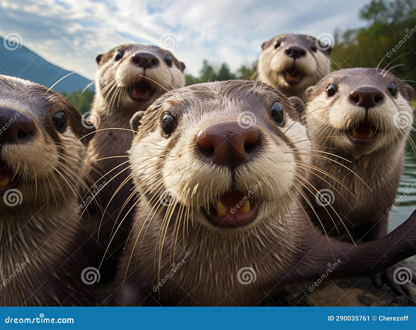 A Group of Otters Look at the Camera in a Friendly Way Stock Image ...