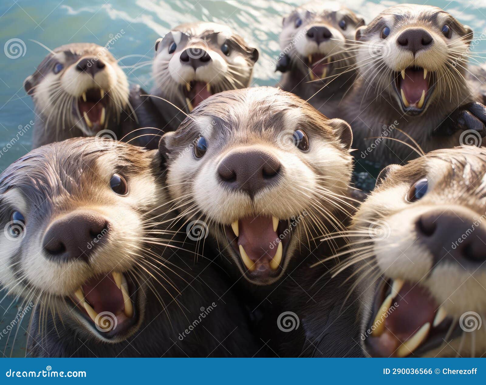 A Group of Otters Look at the Camera in a Friendly Way Stock Photo ...
