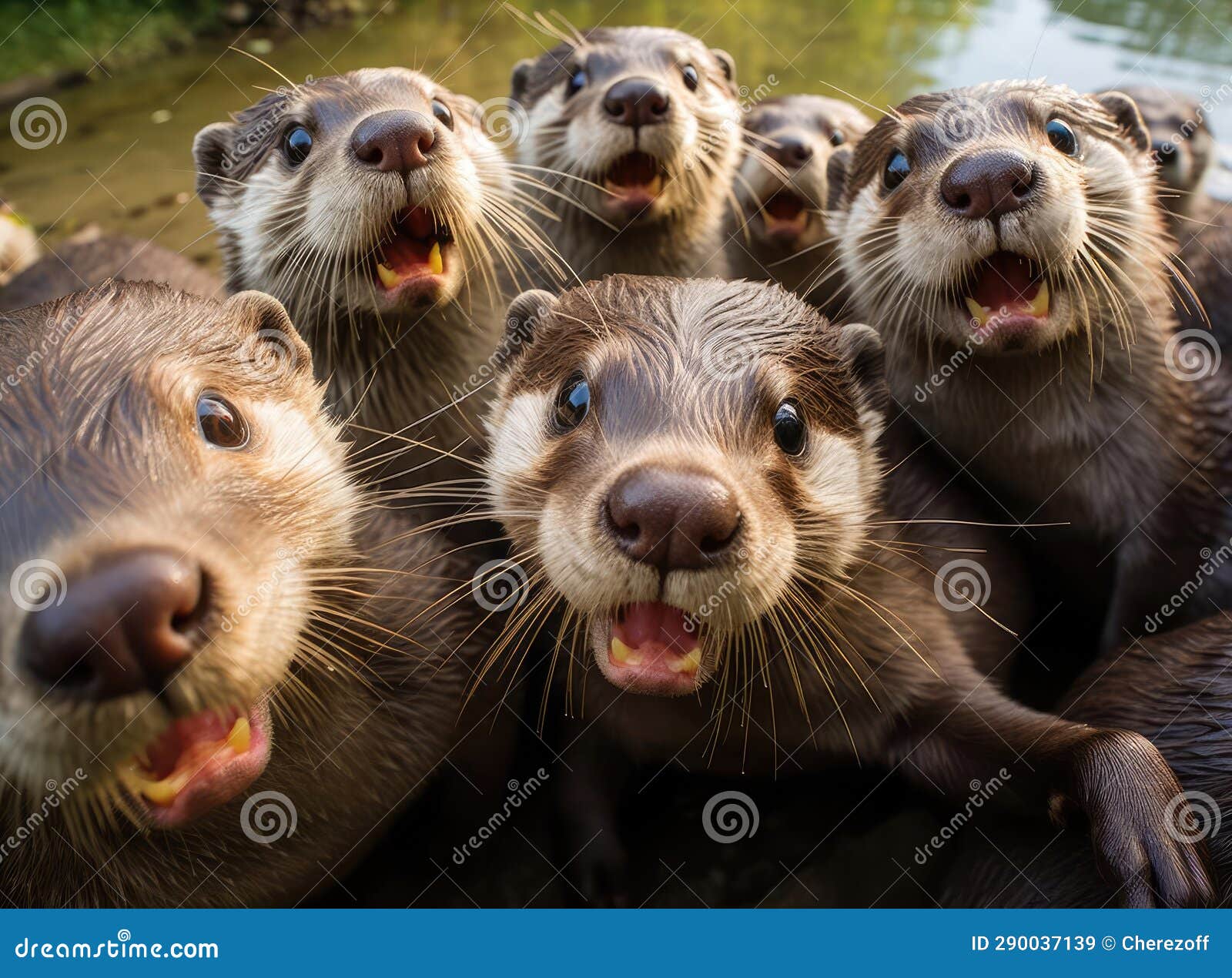 A Group of Otters Look at the Camera in a Friendly Way Stock Image ...