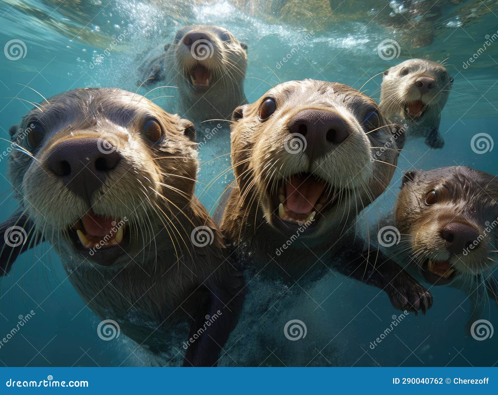 A Group of Otters Look at the Camera in a Friendly Way Stock Photo ...