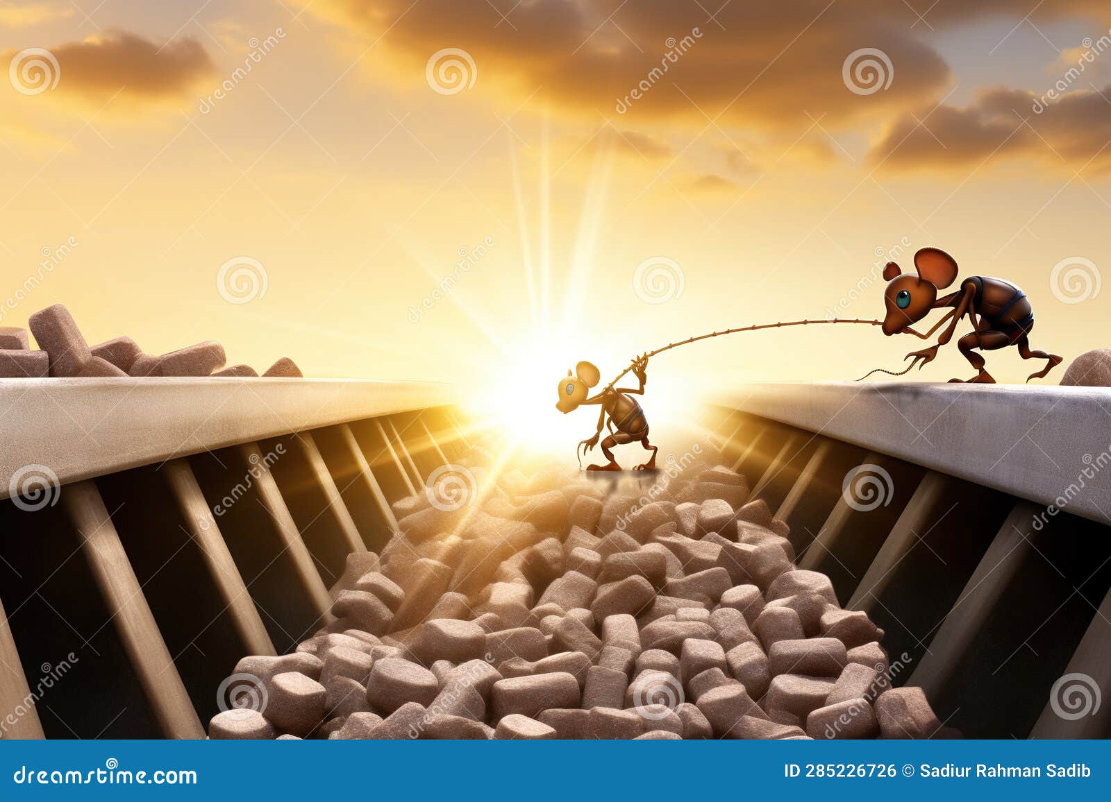 Group of Otters in a Park. Teamwork of Animals Stock Illustration ...