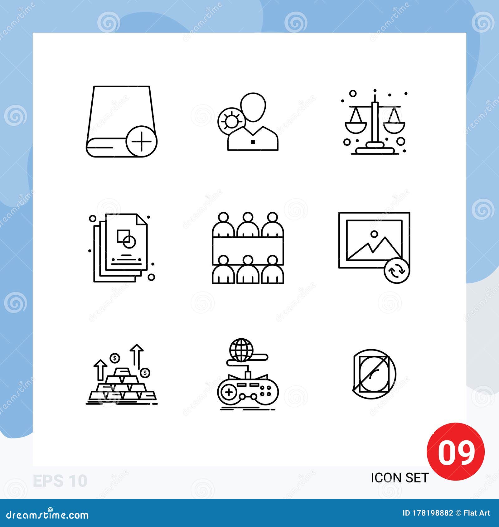 Group of 9 Outlines Signs and Symbols for Creative, Level, Human ...