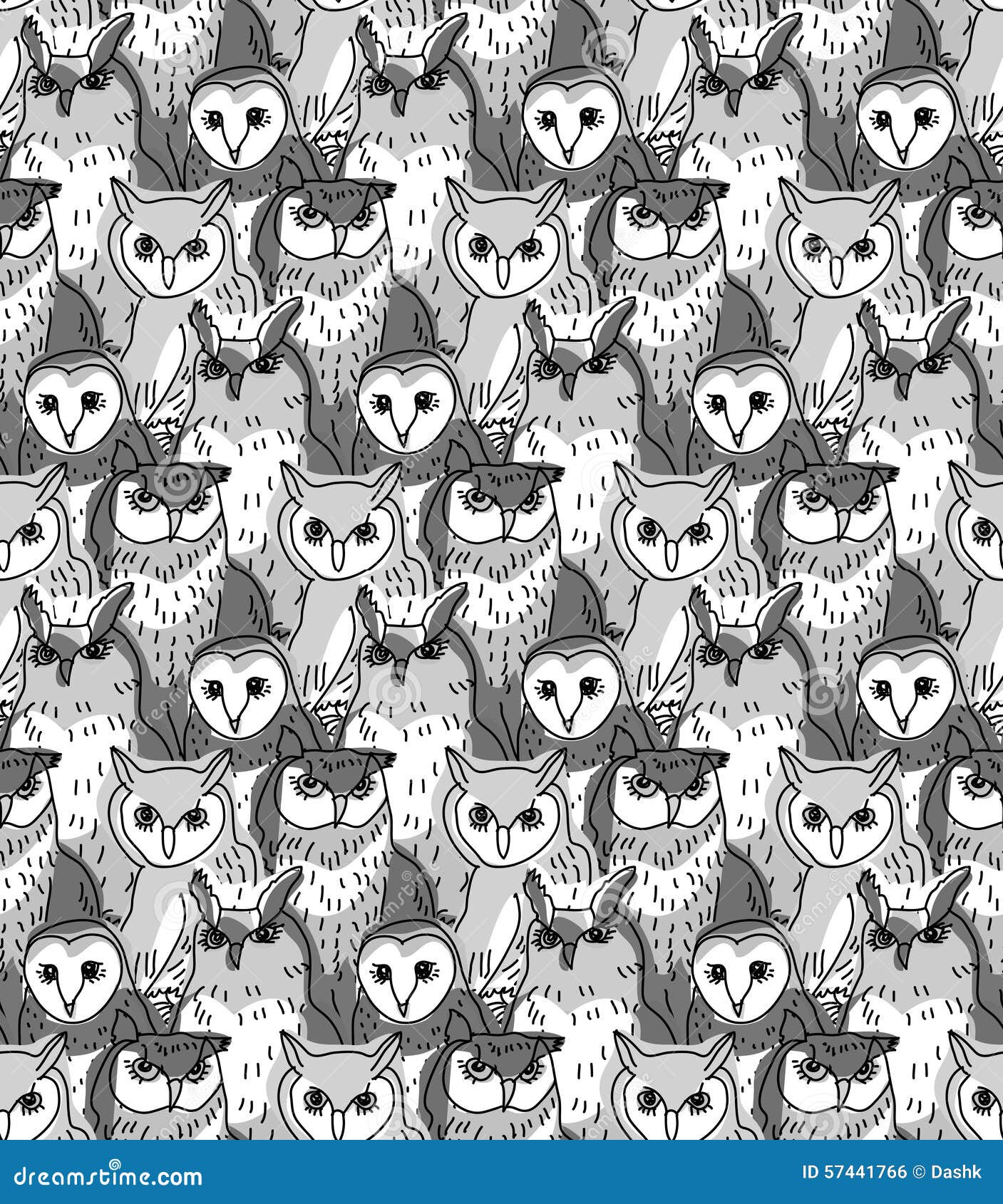 Group Owl Gray Scale Seamless Pattern Stock Vector - Illustration of ...
