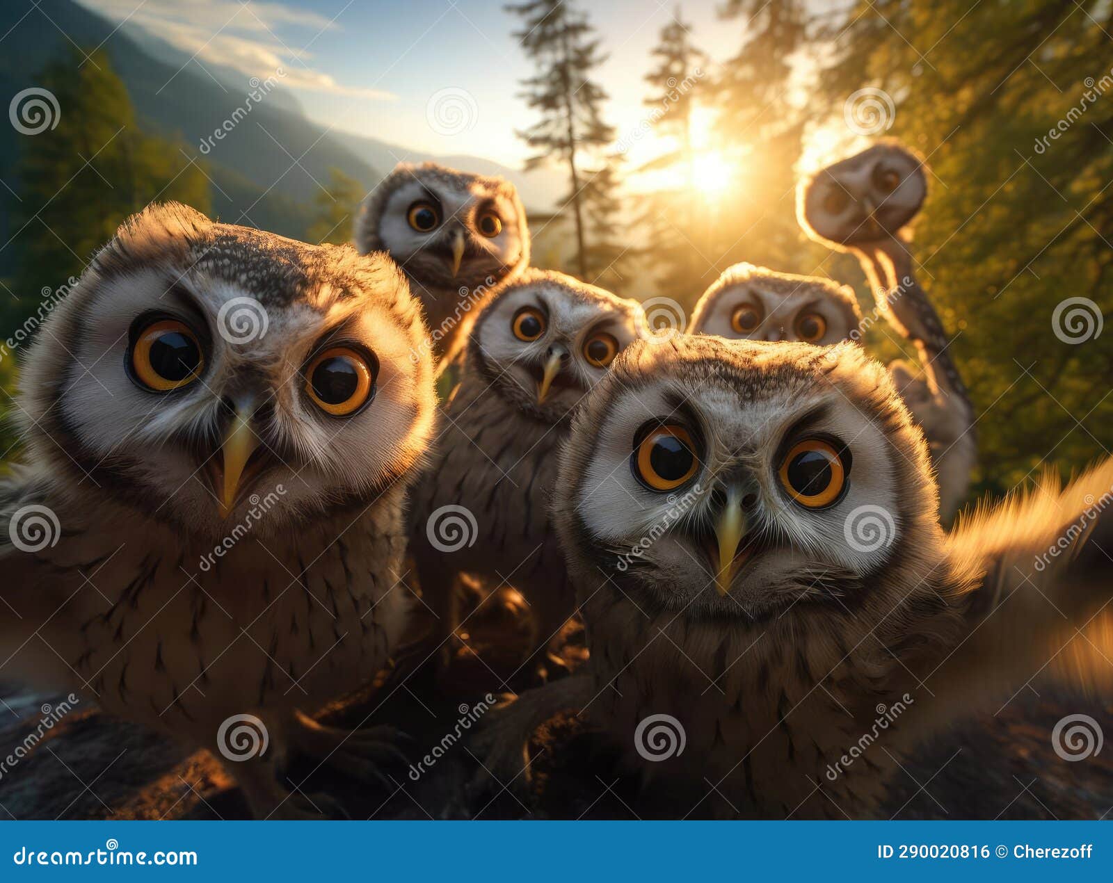 A group of owls stock illustration. Illustration of plumage - 290020816