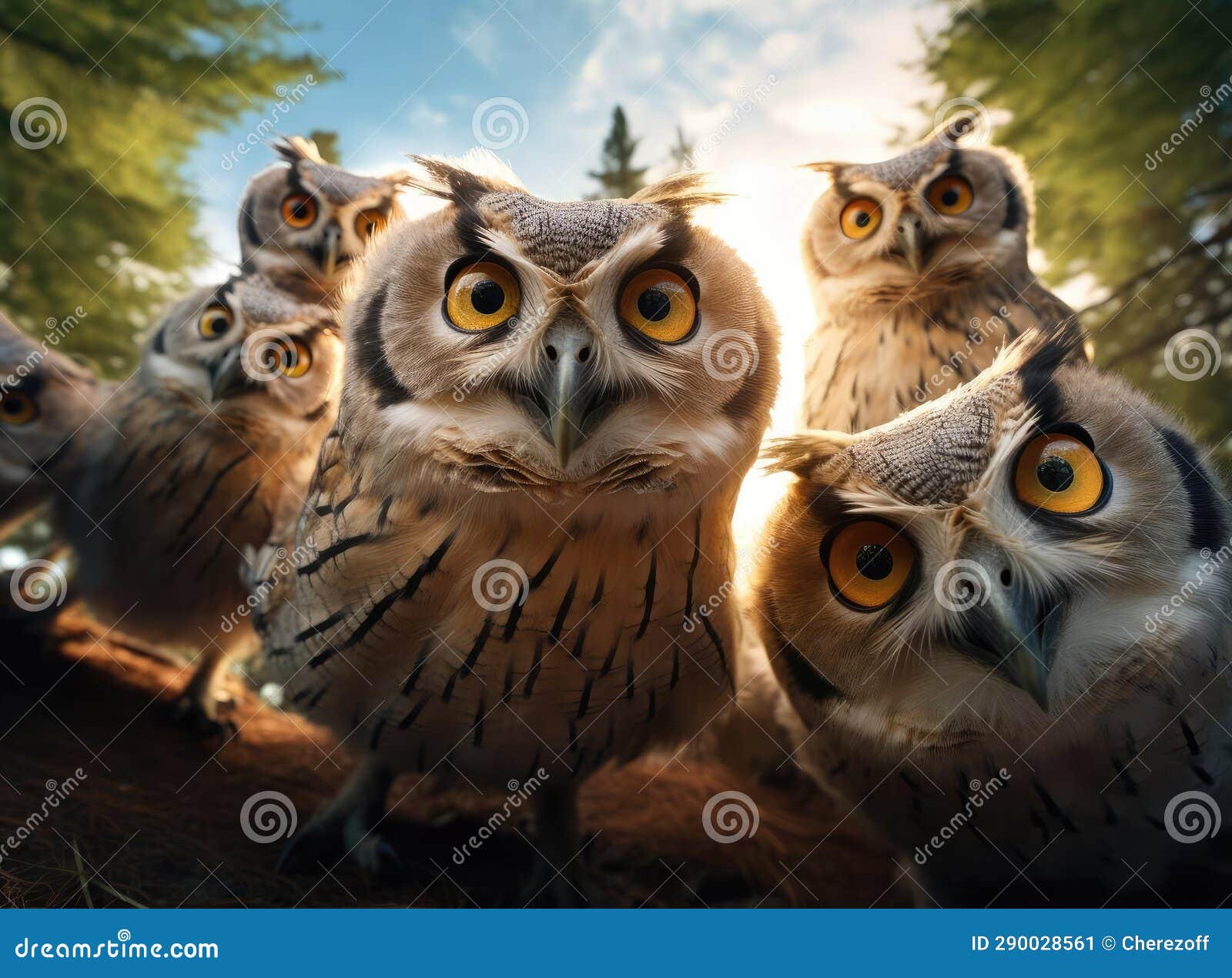 A group of owls stock illustration. Illustration of snow - 290028561