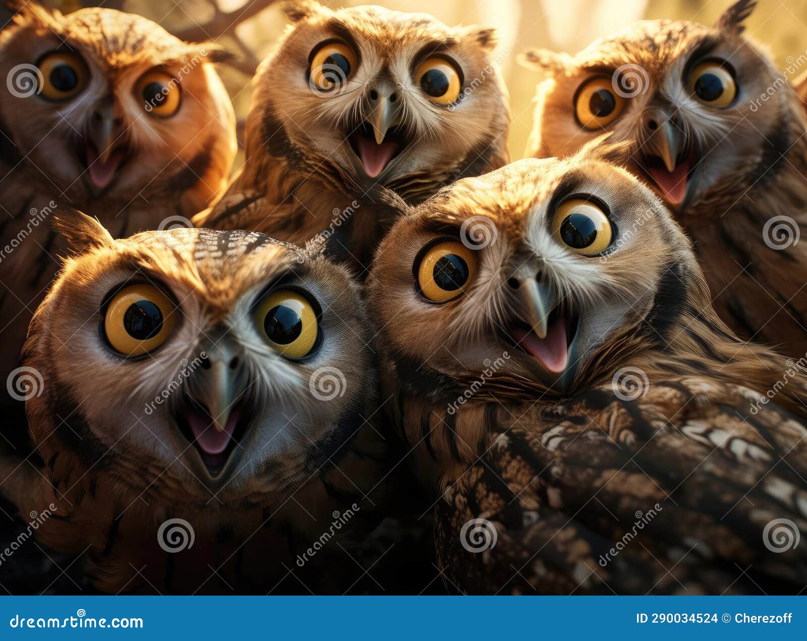 A group of owls stock illustration. Illustration of group - 290034524