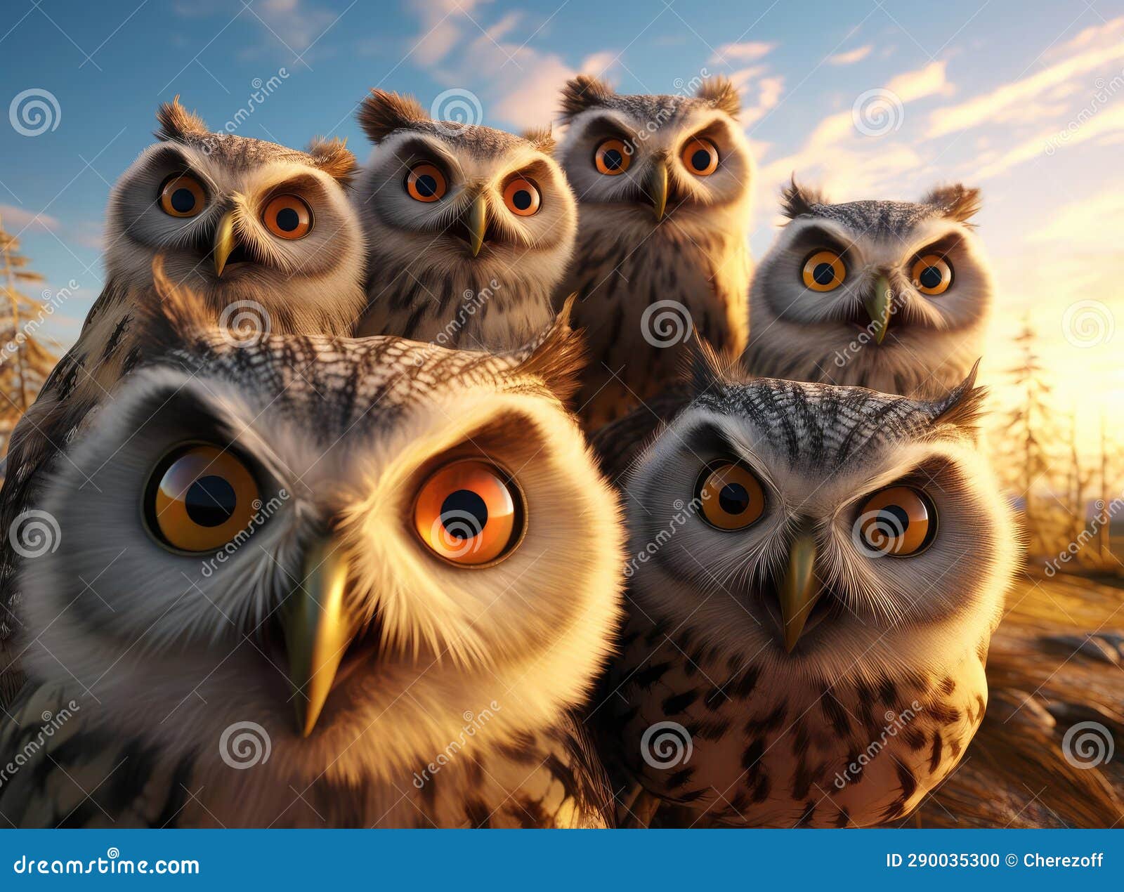 A group of owls stock illustration. Illustration of looking - 290035300
