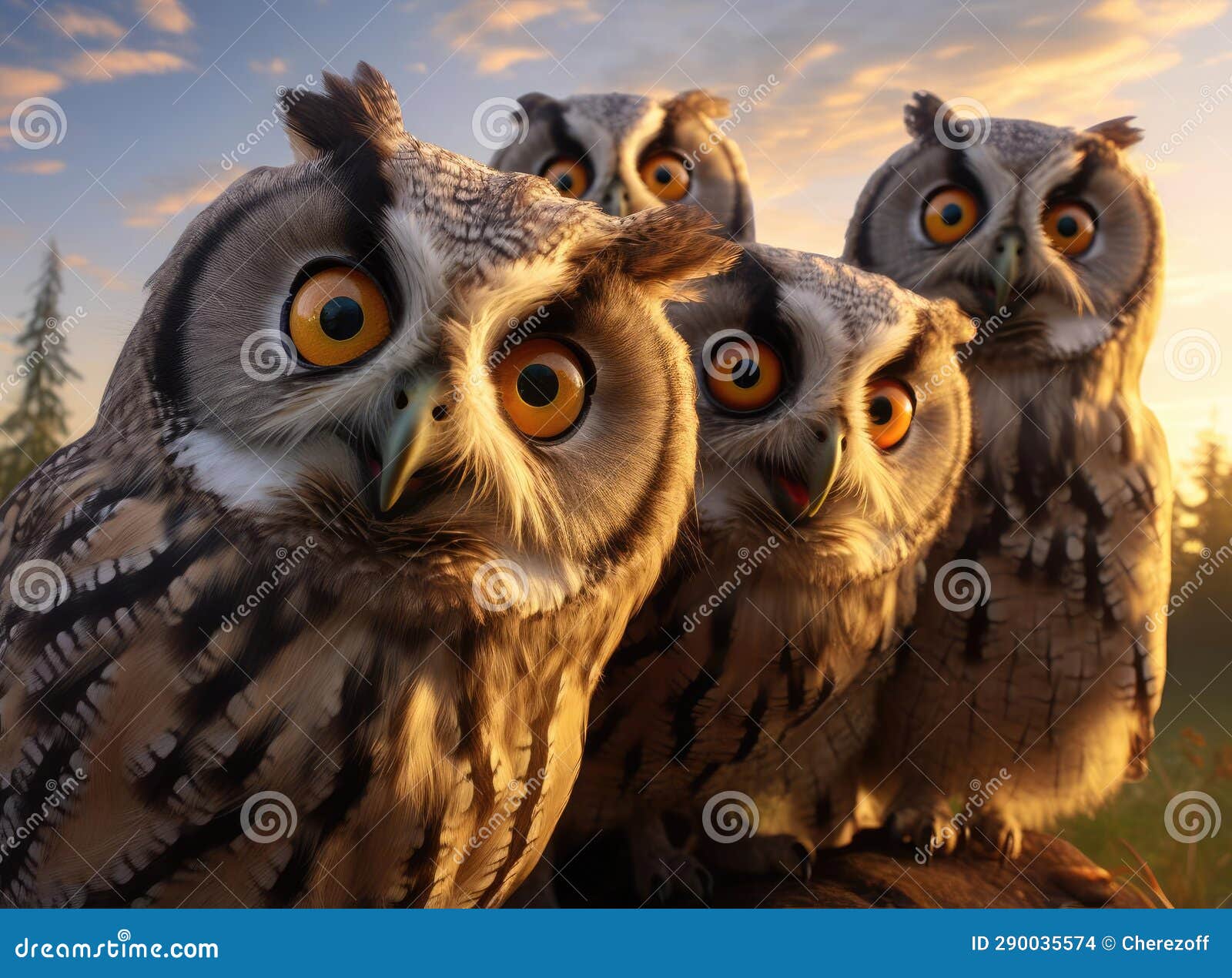 A group of owls stock illustration. Illustration of nature - 290035574