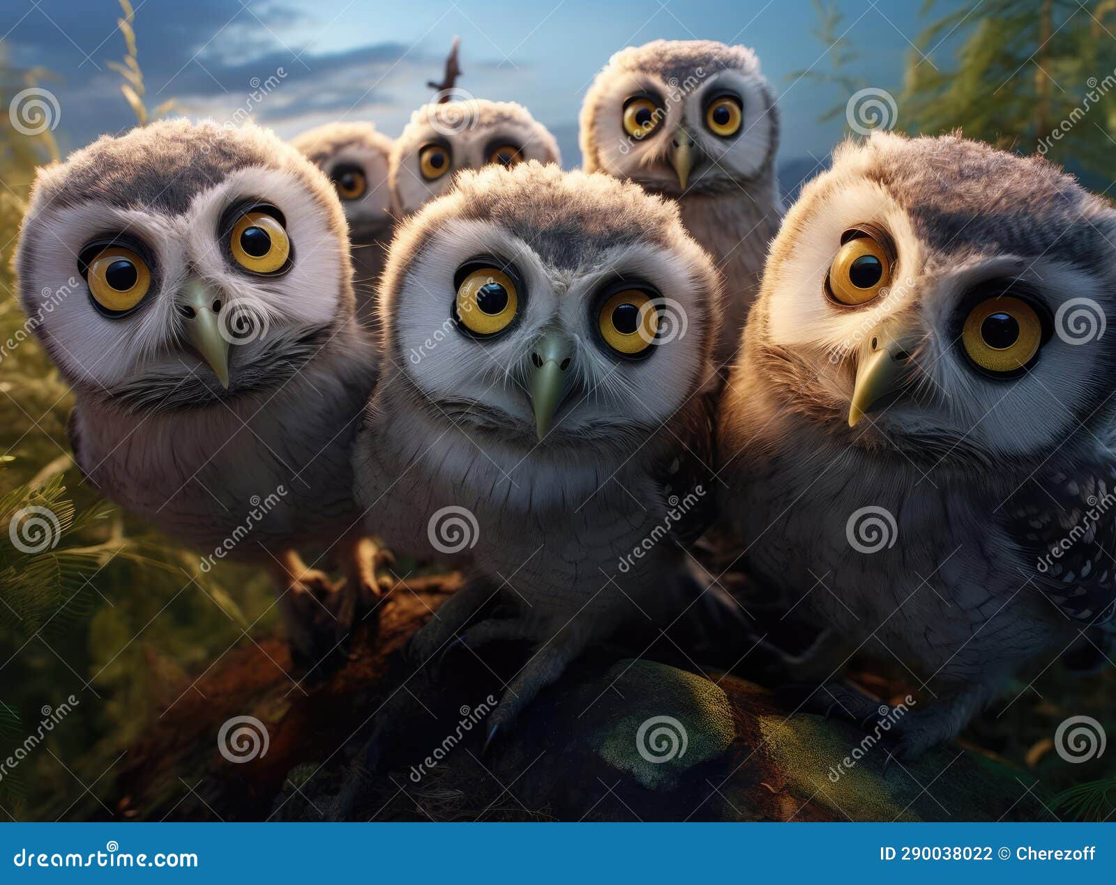 A group of owls stock illustration. Illustration of family - 290038022